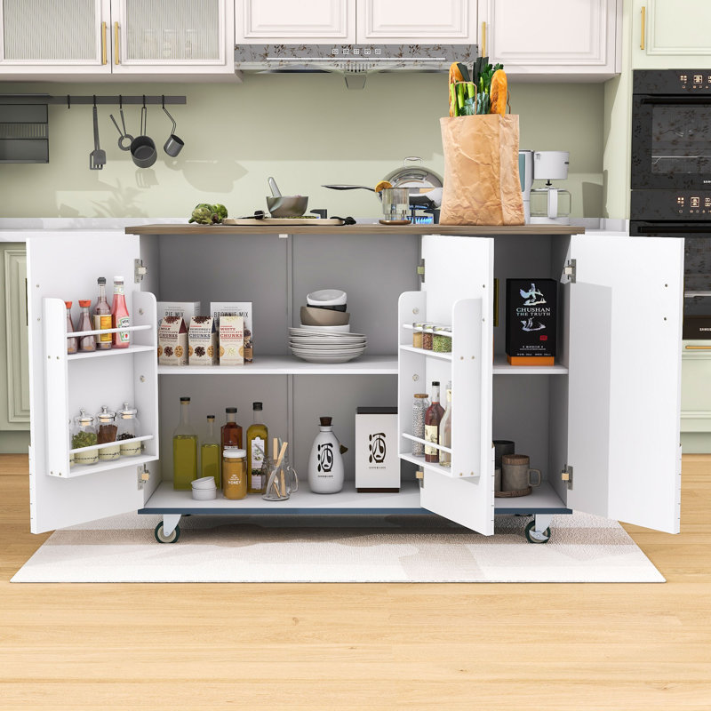 Ebern Designs Berthe Rustic Kitchen Cart with Drop Leaf Countertop ...