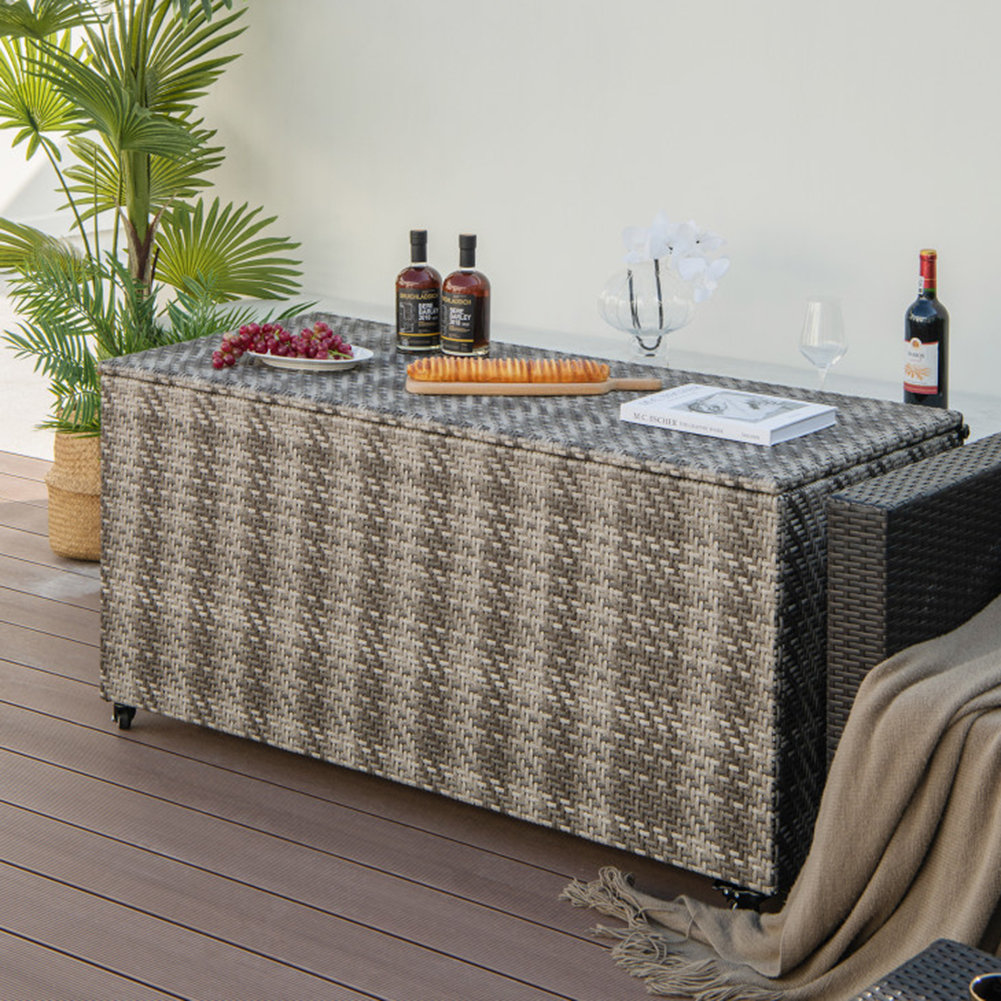 ONFRJFVR 96 Gallons Water Resistant Plastic Storage Bench with Wheels ...