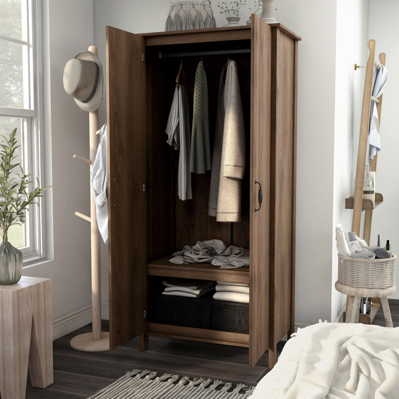 Millwood Pines Wanship Rustic Double-doors Wardrobe Closet with Shelves ...