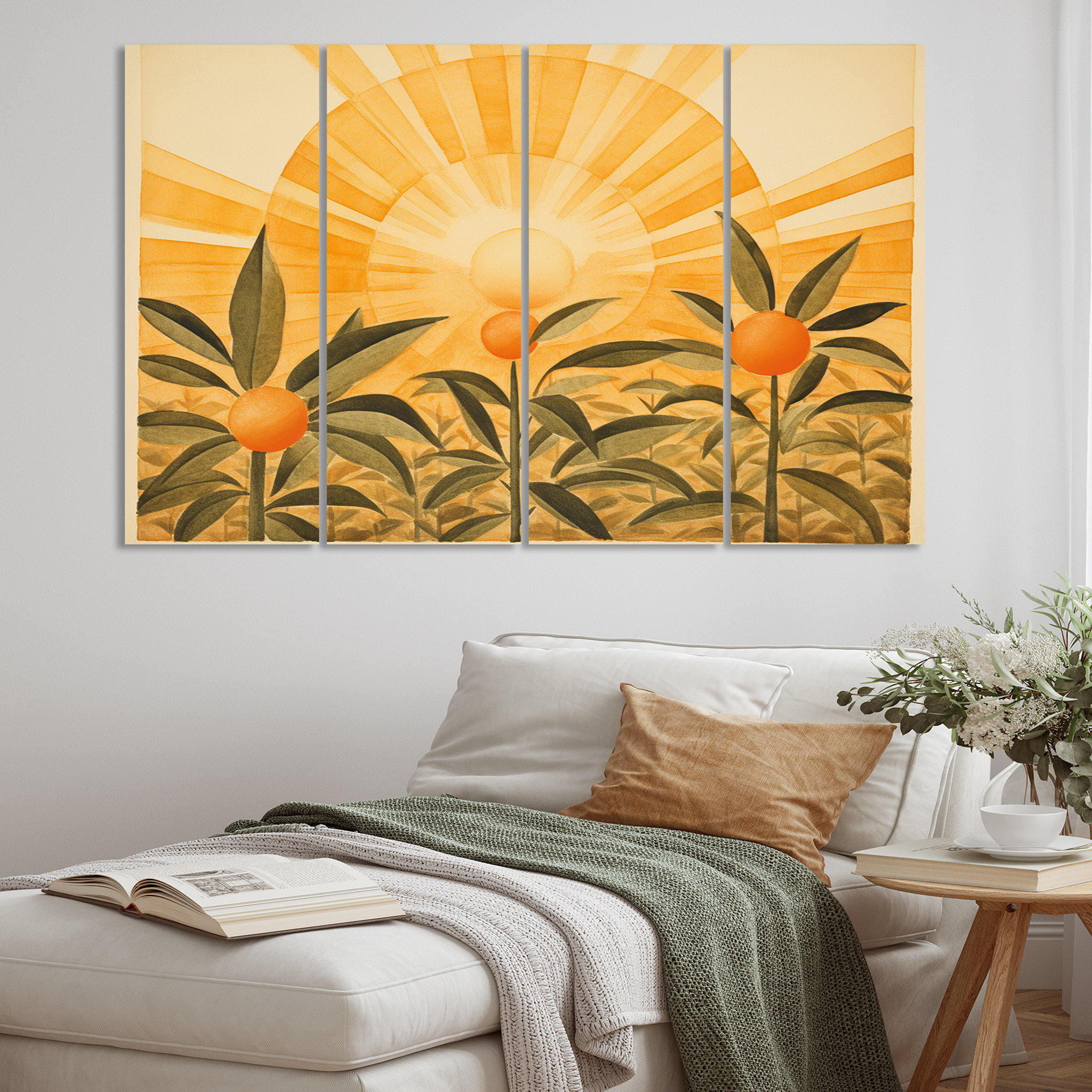 Design Art Bright Sun Blossoming Sunflowers Retro Art - Abstract ...