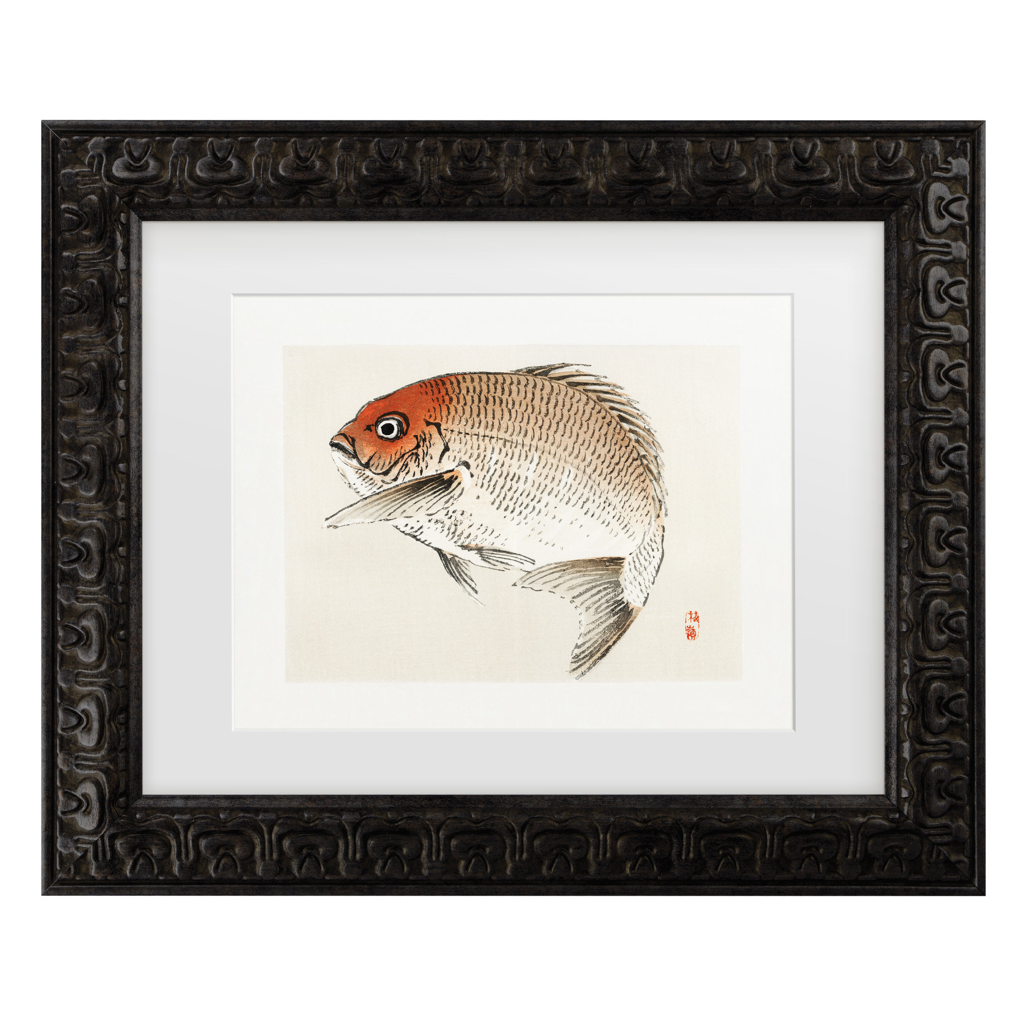 Ebern Designs Bolog Kono Bairei Tai Fish Matted Framed Art | Wayfair