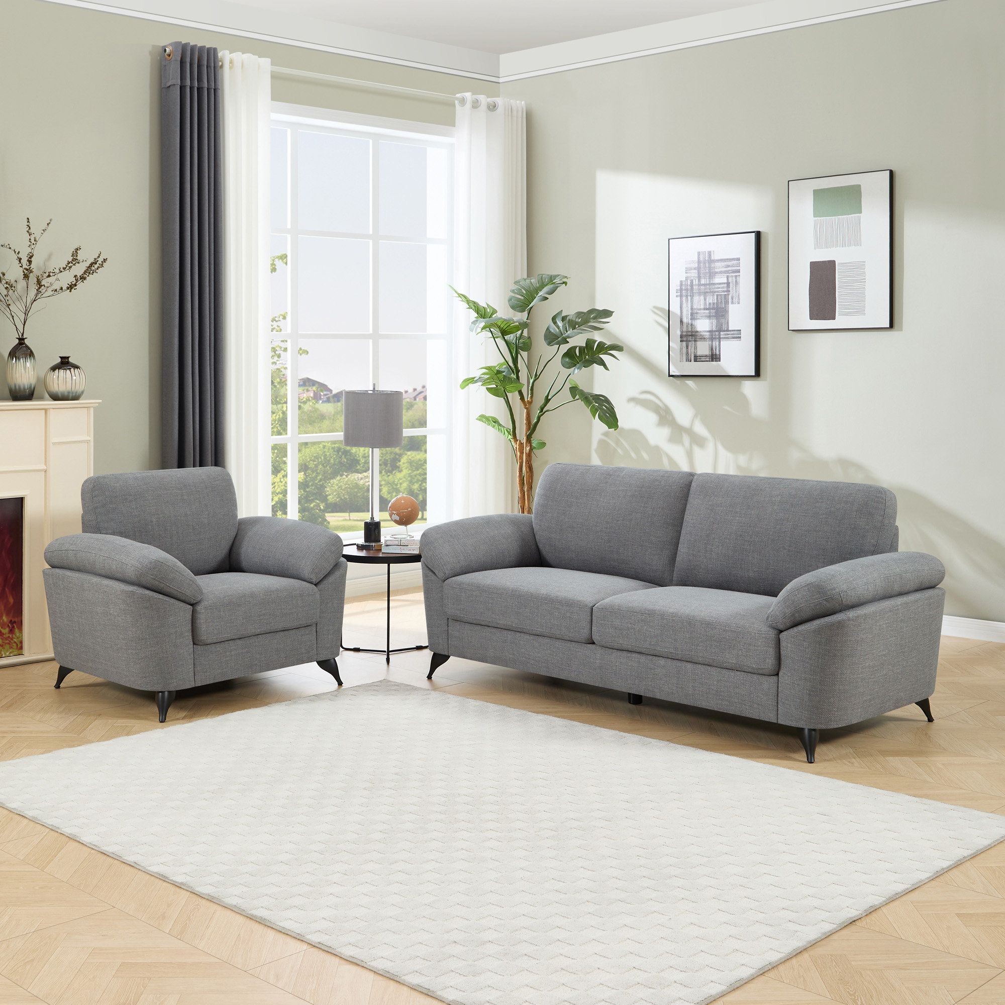Ebern Designs Sabita Modern Scandi Style Fabric Living Room 1+3 Seater Sofa Set | Wayfair.co.uk