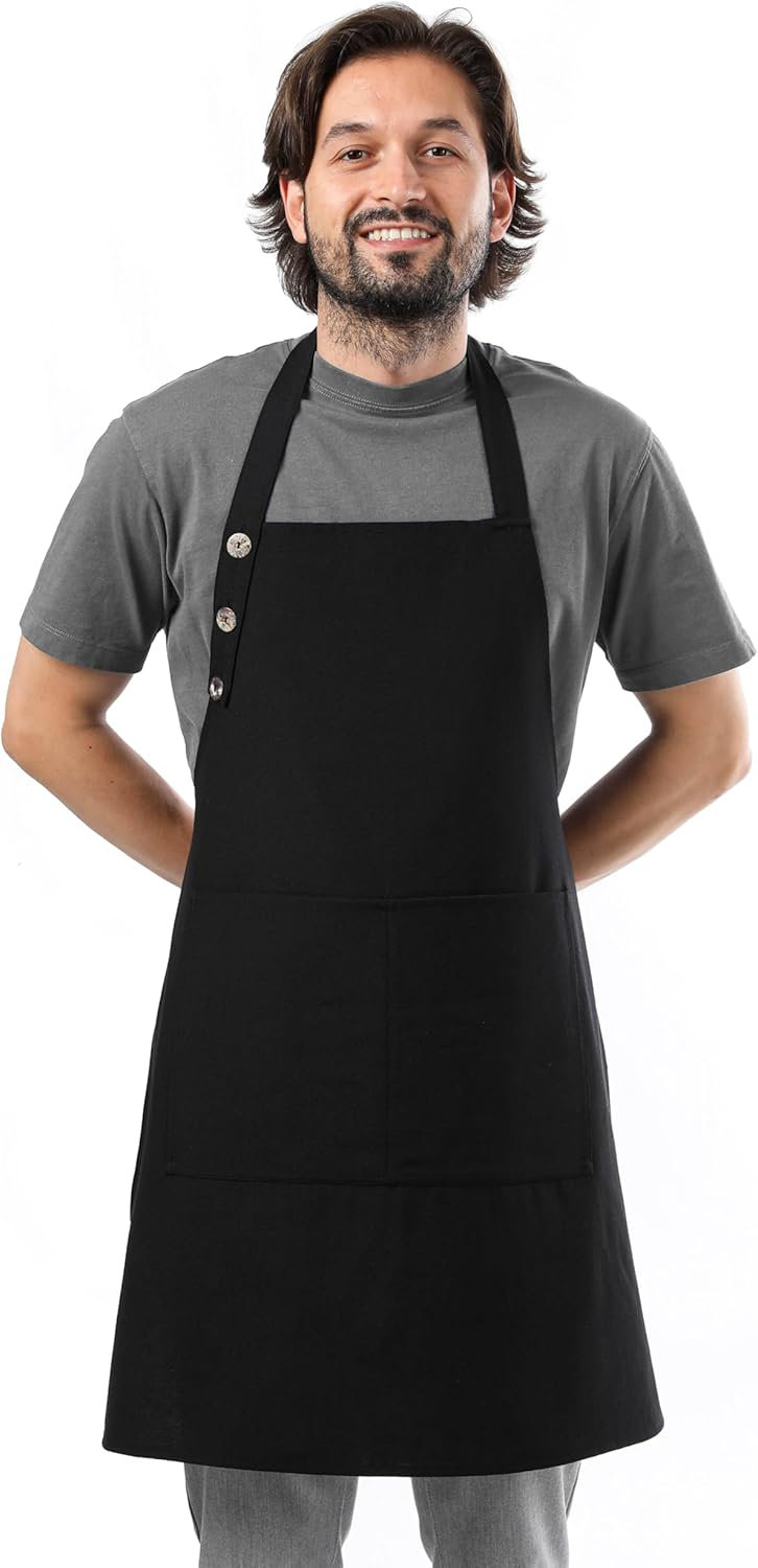THIROX Kitchen Apron Waterdrop Resistant Cotton Apron With Adjustable ...