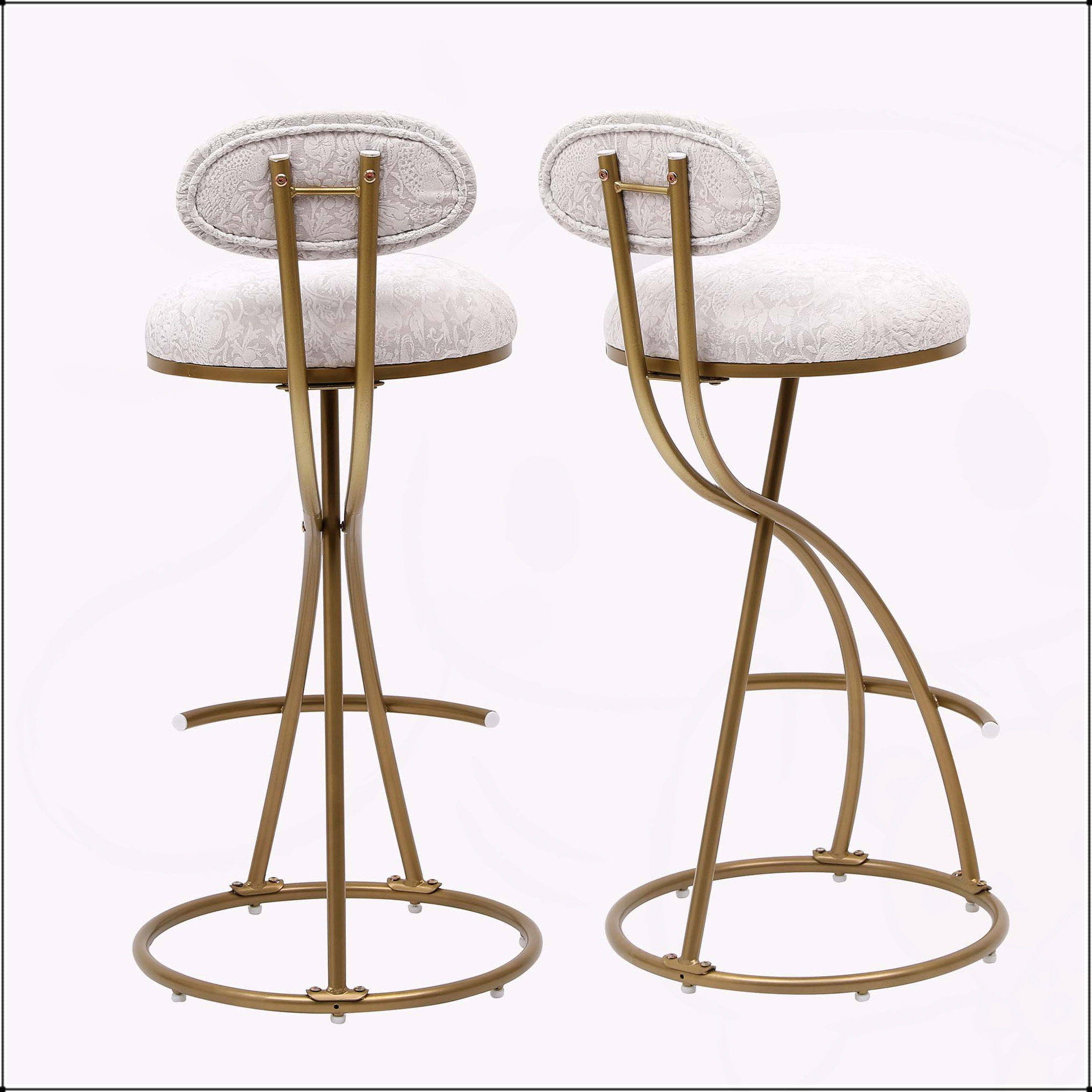 Mercer41 Elegant S-shaped Bar Stools with Backrest and Floral Print ...