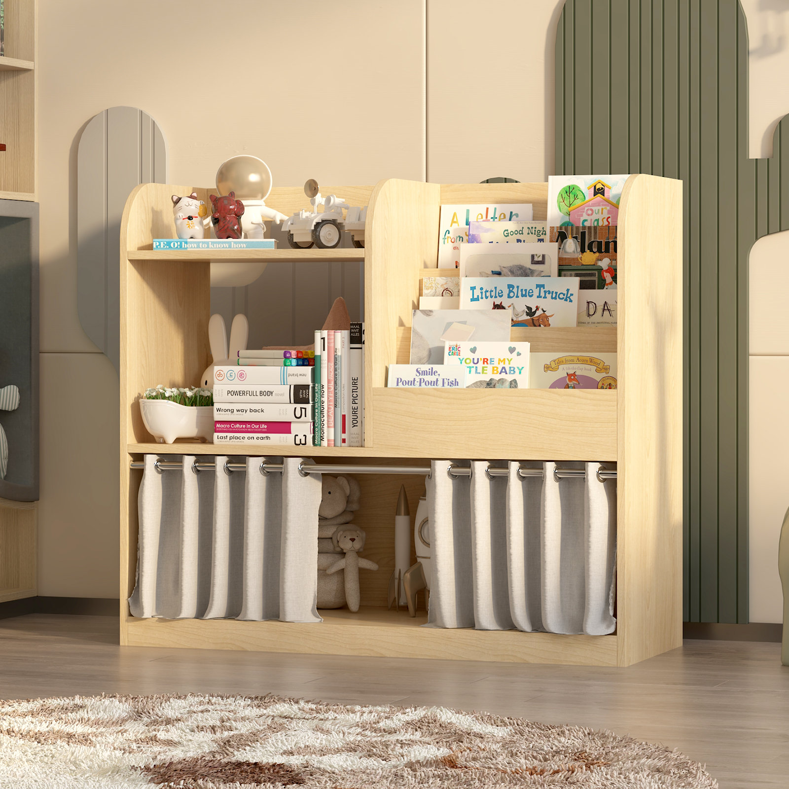 Isabelle & Max™ Montessori 3 Sling Bookshelf With Dust Proof Curtain ...