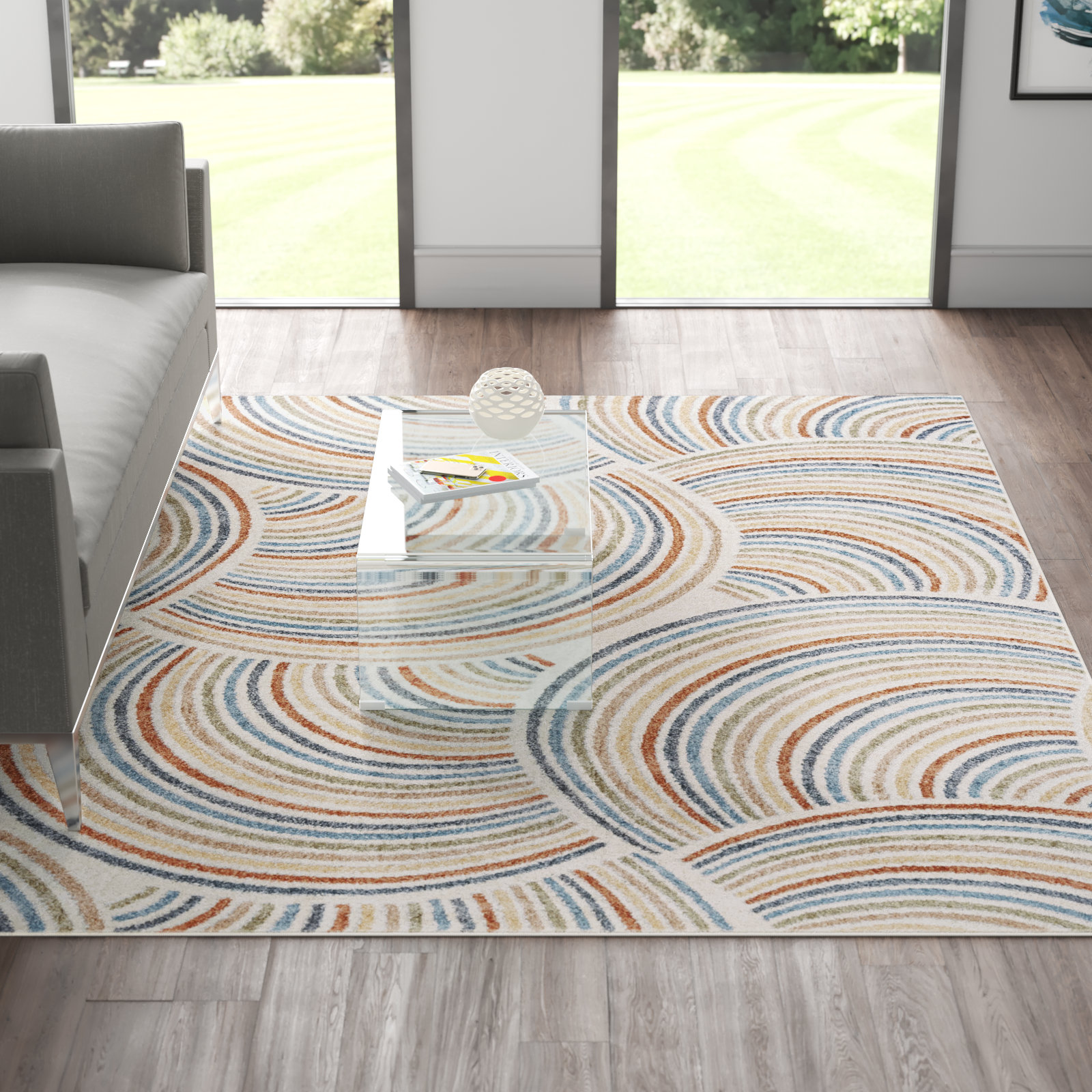 Wade Logan® Aramus Machine Washable Abstract Ivory/Multi Rug & Reviews ...