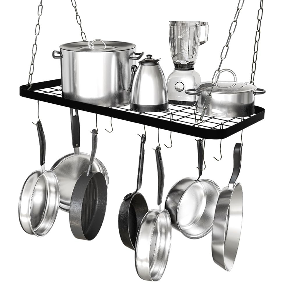 Prep & Savour Ceiling Pot Rack, 33 Inches Wall Hanging Mounted Pot Pan ...