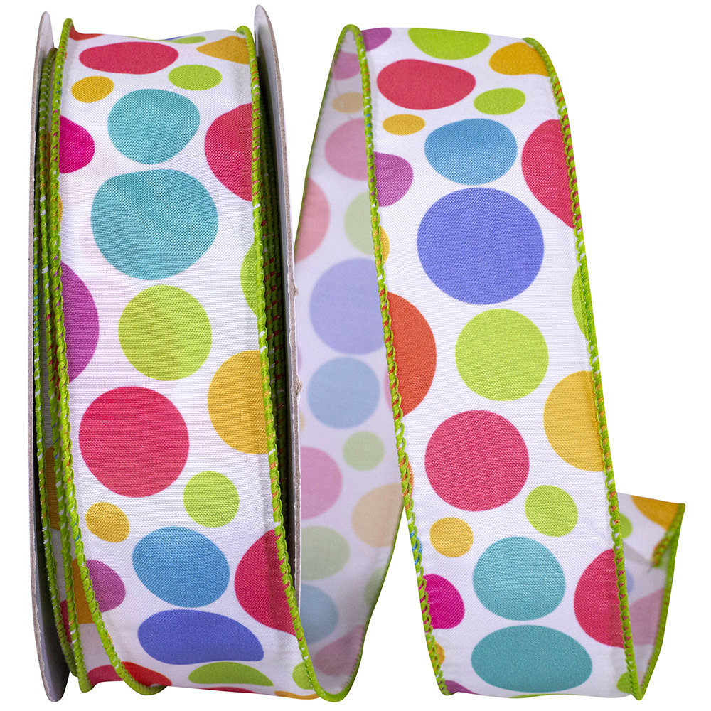 The Holiday Aisle® Multi Rainbow Disco Dot Wired Edge Ribbon | Wayfair