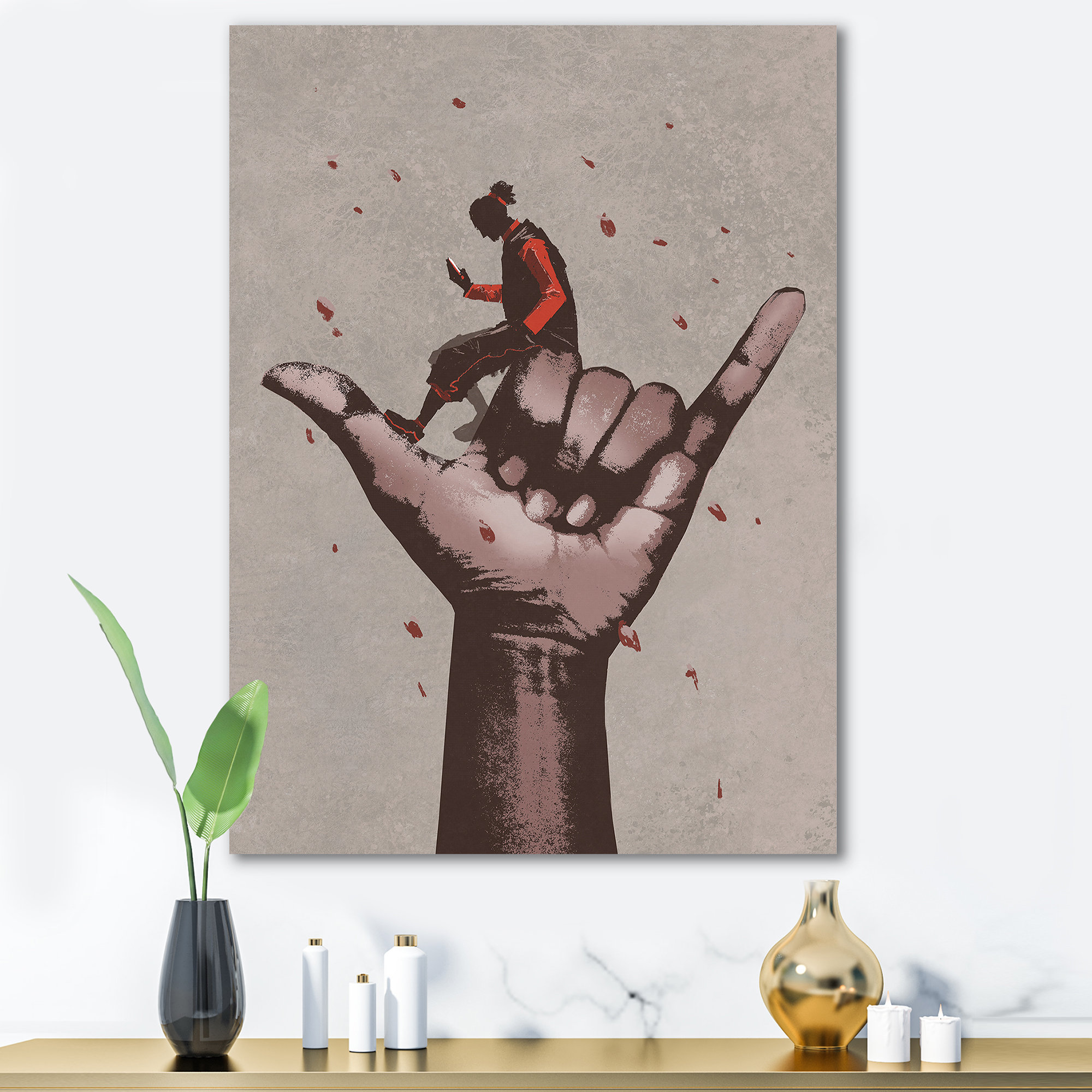 East Urban Home Call Me Sign with Man Using Mobile Phone - Painting on ...