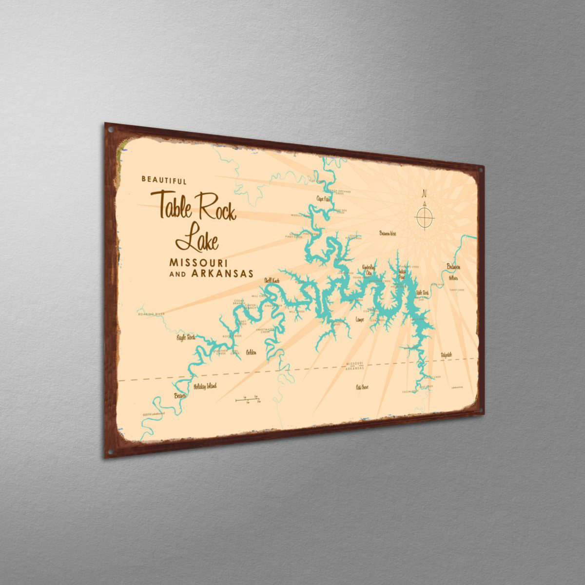Breakwater Bay Table Rock Lake Missouri Map Rustic Metal Art Print - by ...