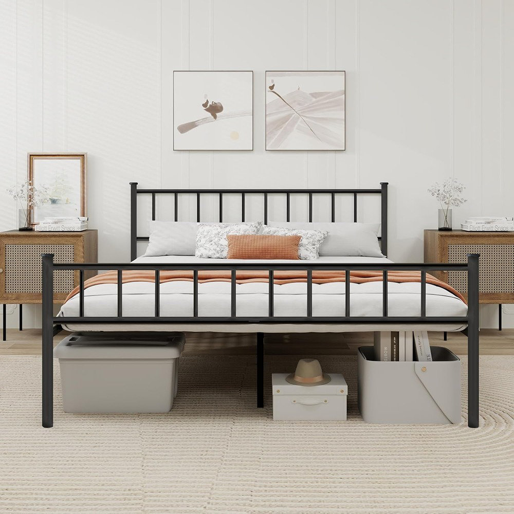 Ebern Designs Metal Platform King Bed Frame With Headboard Sturdy Steel ...