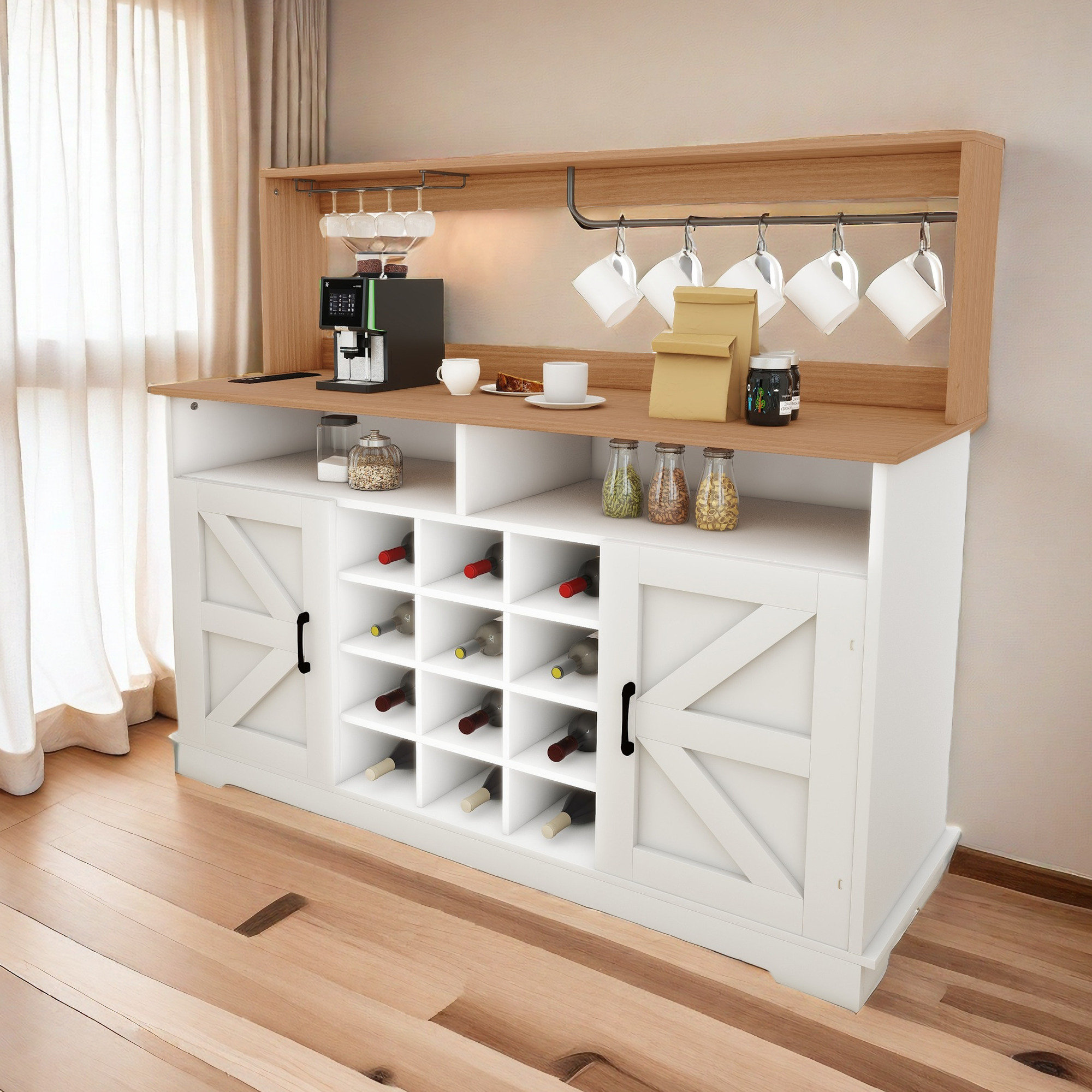 Gracie Oaks Ophelia & Co. 47" Farmhouse Coffee Bar Station Storage ...