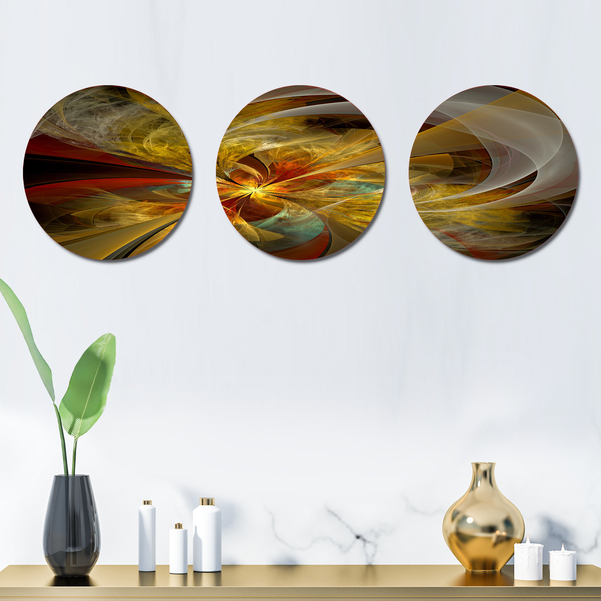 East Urban Home Bright Yellow Symmetrical Flower Design - 3 Piece ...