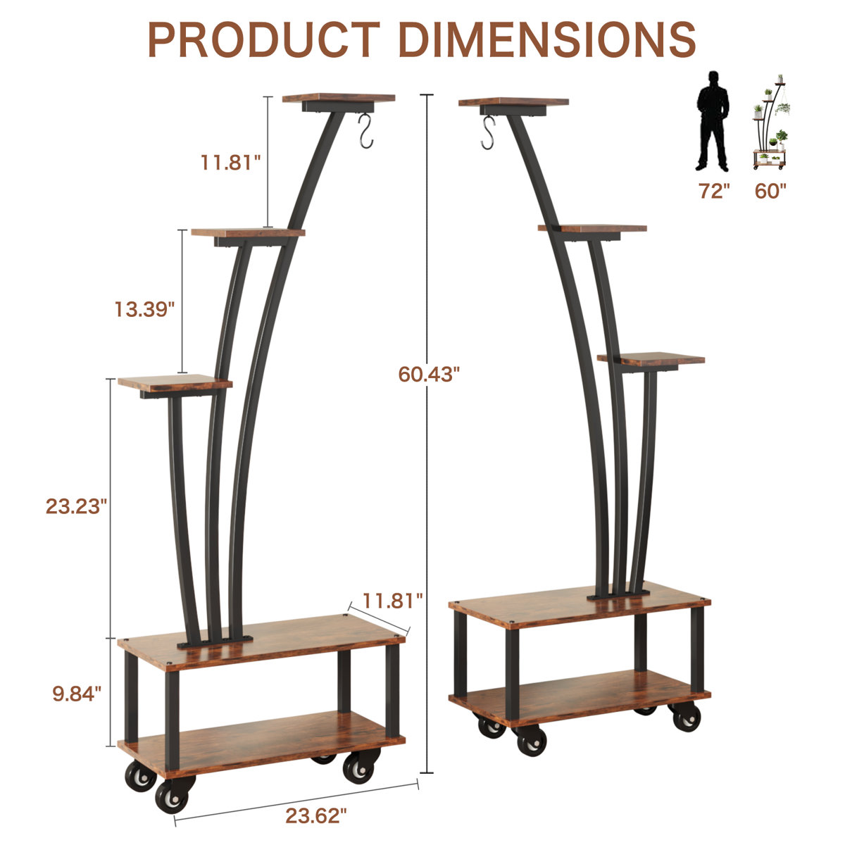 17 Stories 5-tiered Indoor Metal Curved Plant Stand With Hooks And ...