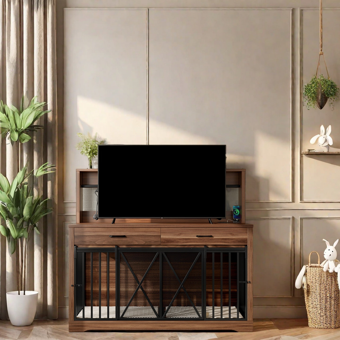 Tucker Murphy Pet™ Double-Layer Dog Crate Furniture with Sliding Barn ...