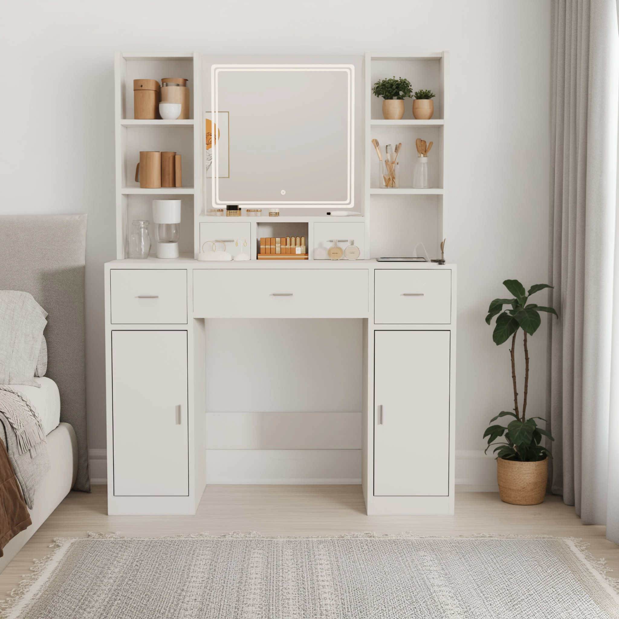 George Oliver Newly Designed Smart Mirror Dressing Table: With Drawers And Storage Cabinets ...