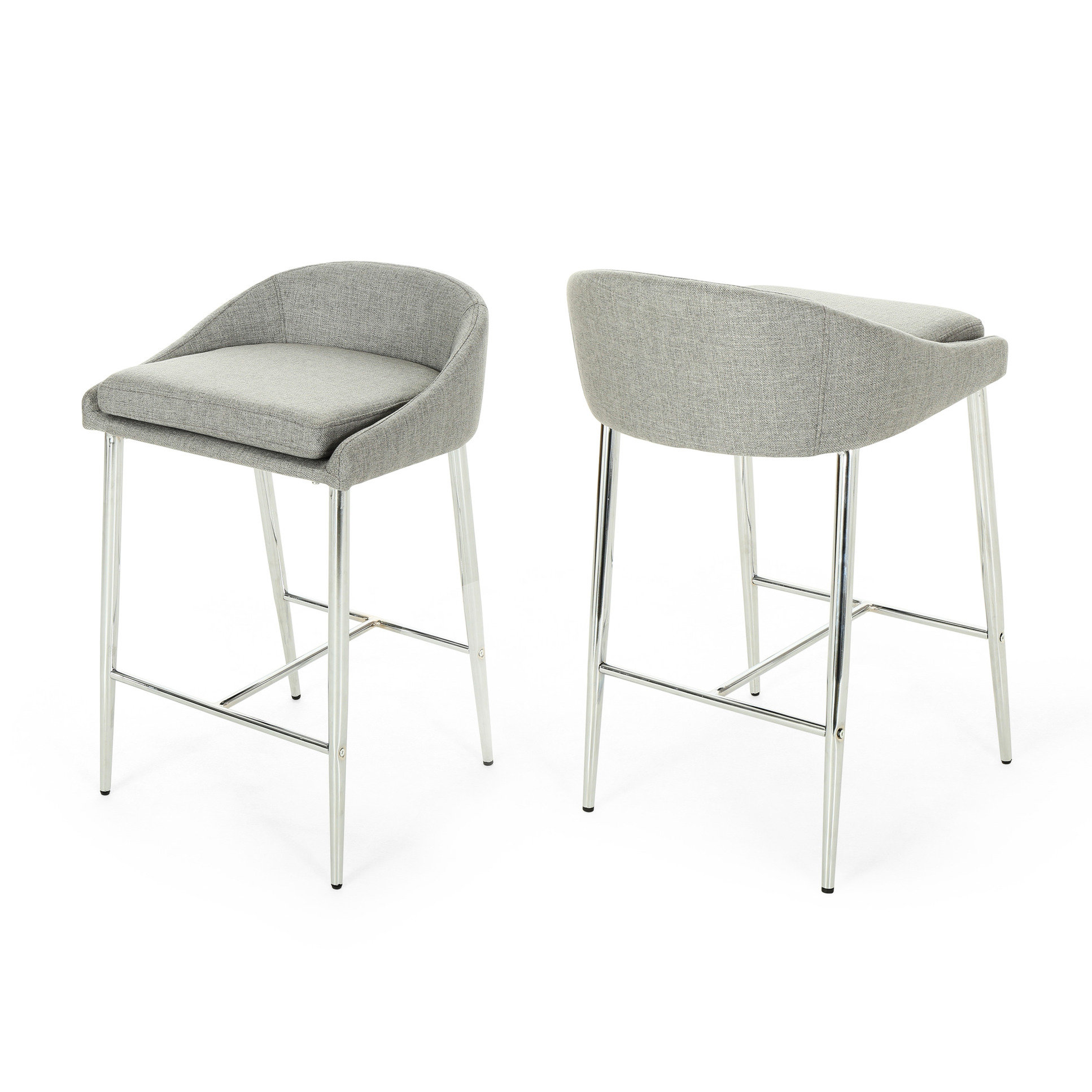 George Oliver 2pcs Of Grey Counter Stools - Modern Upholstered Style ...