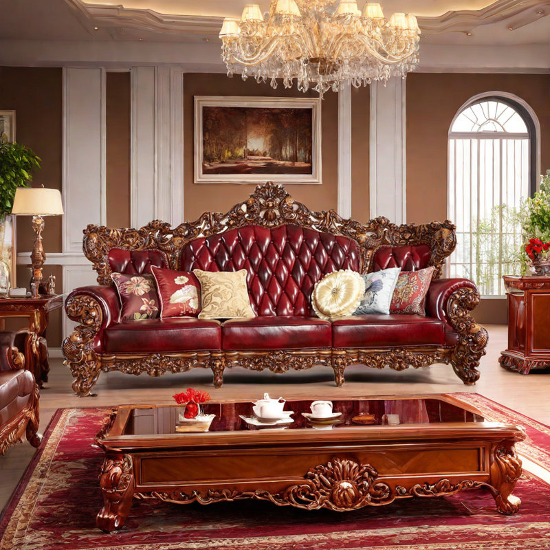 Romero European Style High-grade Sofa 120.5'' Genuine Leather Rolled ...