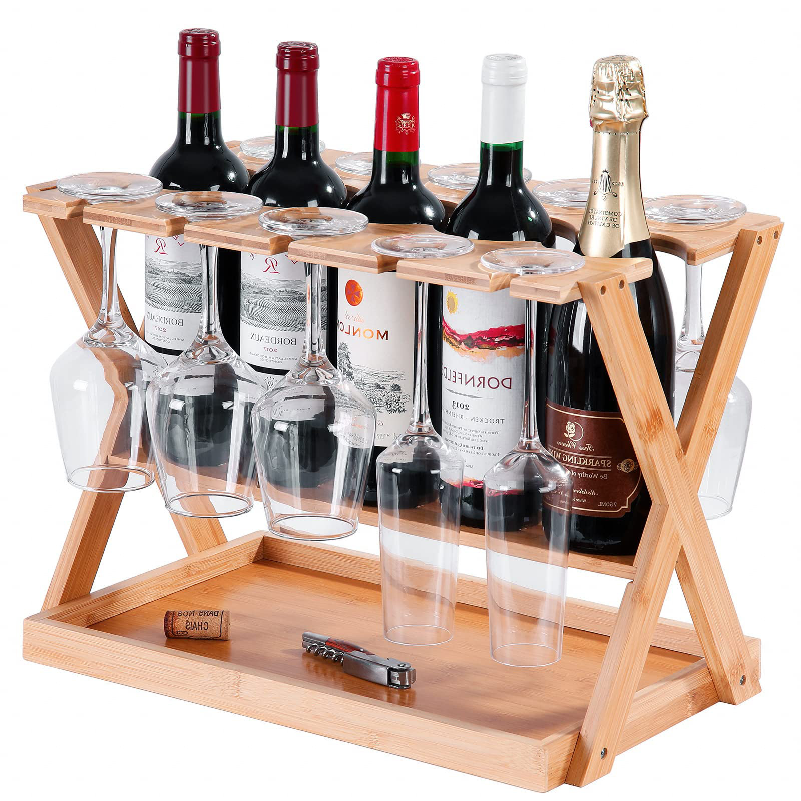 Foundry Select Countertop Wine Rack With Glass Holder, Hold 5 Wine ...
