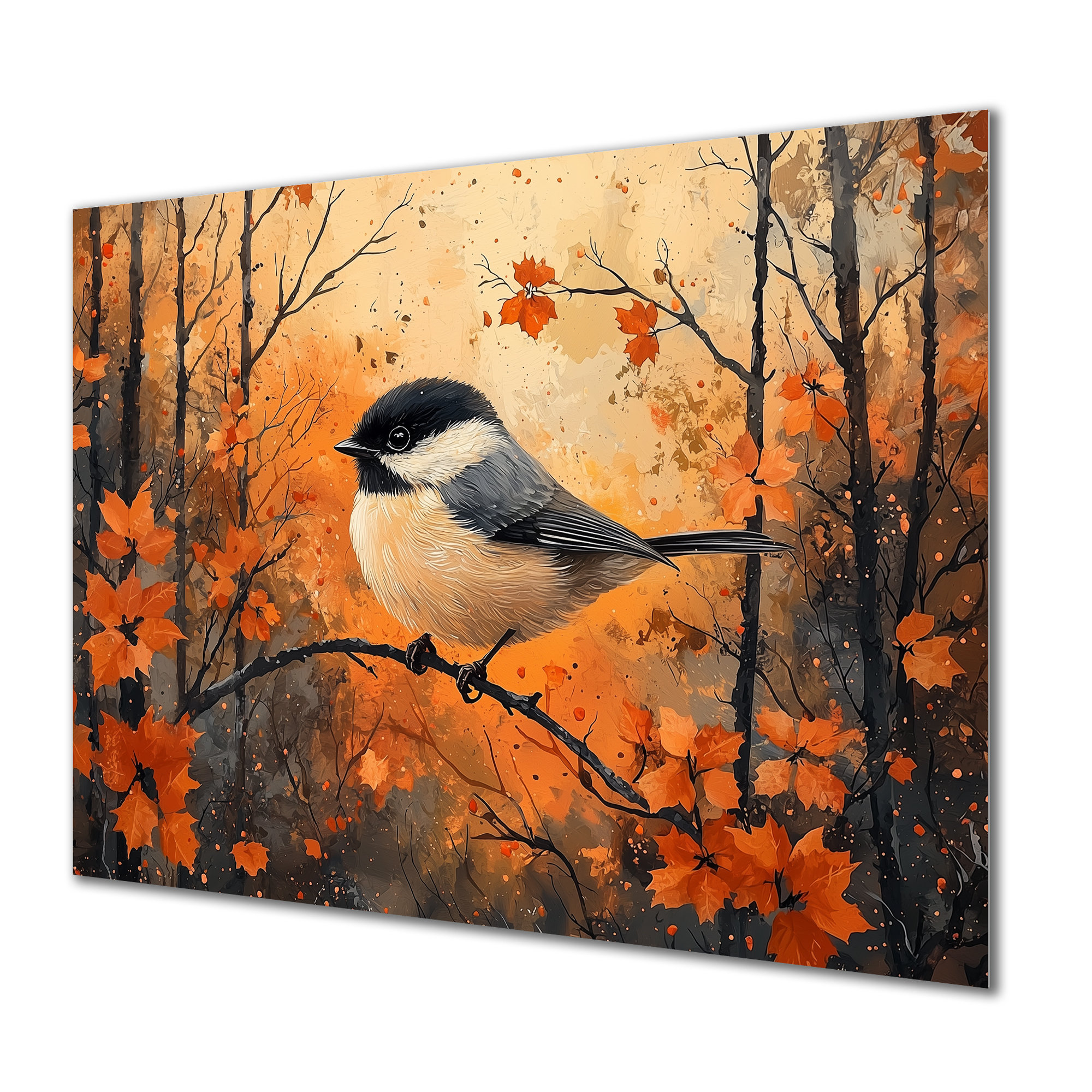 Winston Porter Chickadee Bird In The Autumn Pines I - Modern Metal Art ...