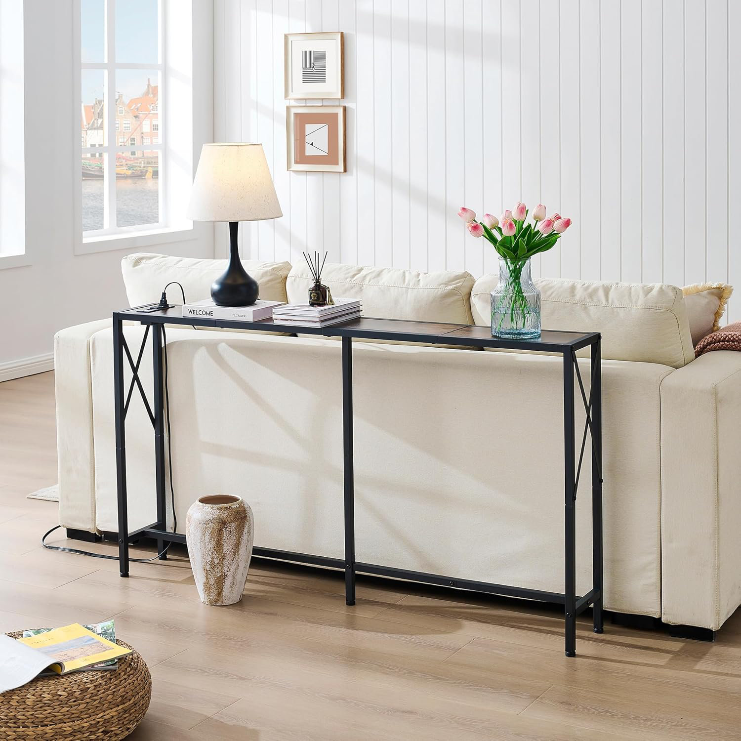 17 Stories Console Table With Outlets & USB Ports | 55" Rustic Brown ...