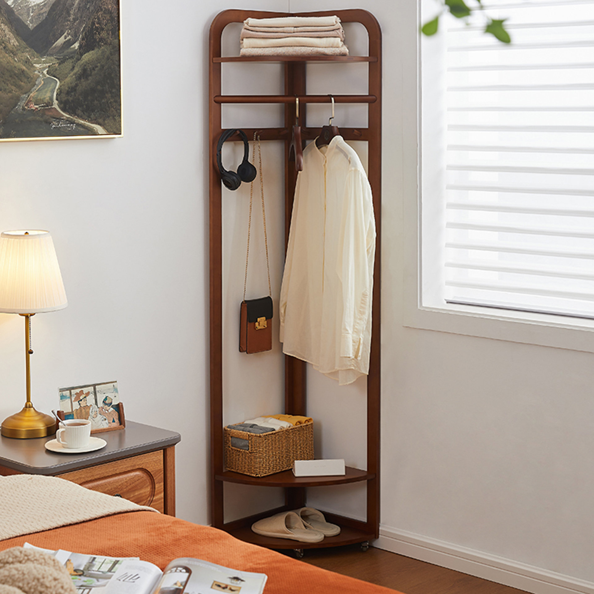 Brass Foam Dark Brown Minimalism Solid Wood Clothes Rack - Wayfair Canada