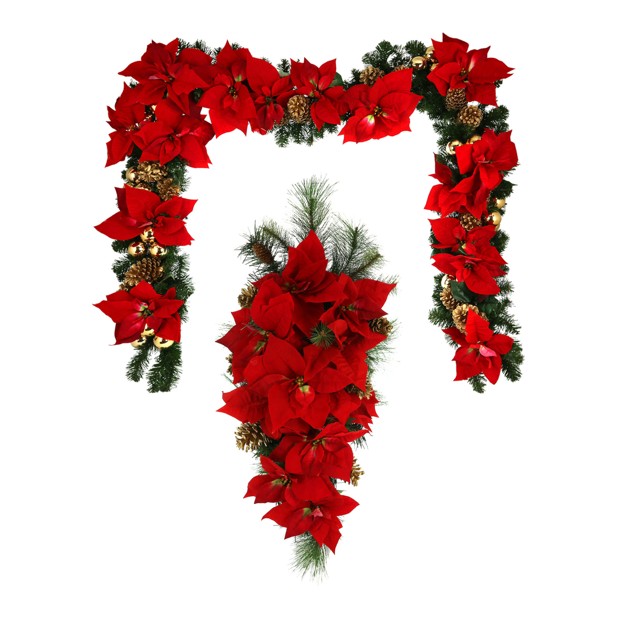 The Holiday Aisle® Holiday Poinsettia Bundle With 9' Garland And Swag ...