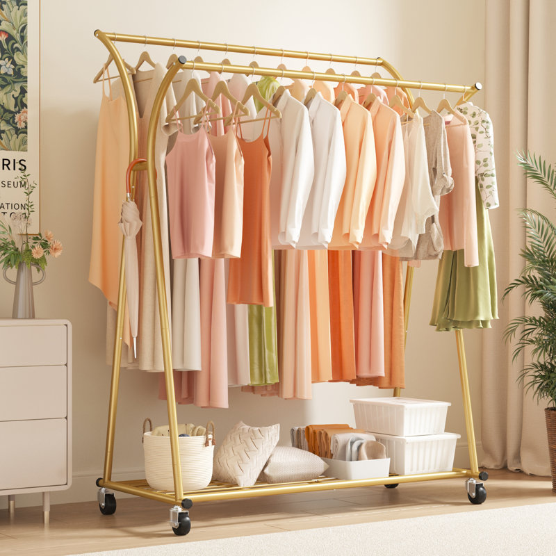 Rebrilliant Madelein Rolling Clothes Racks, Heavy Duty Garment Rack ...