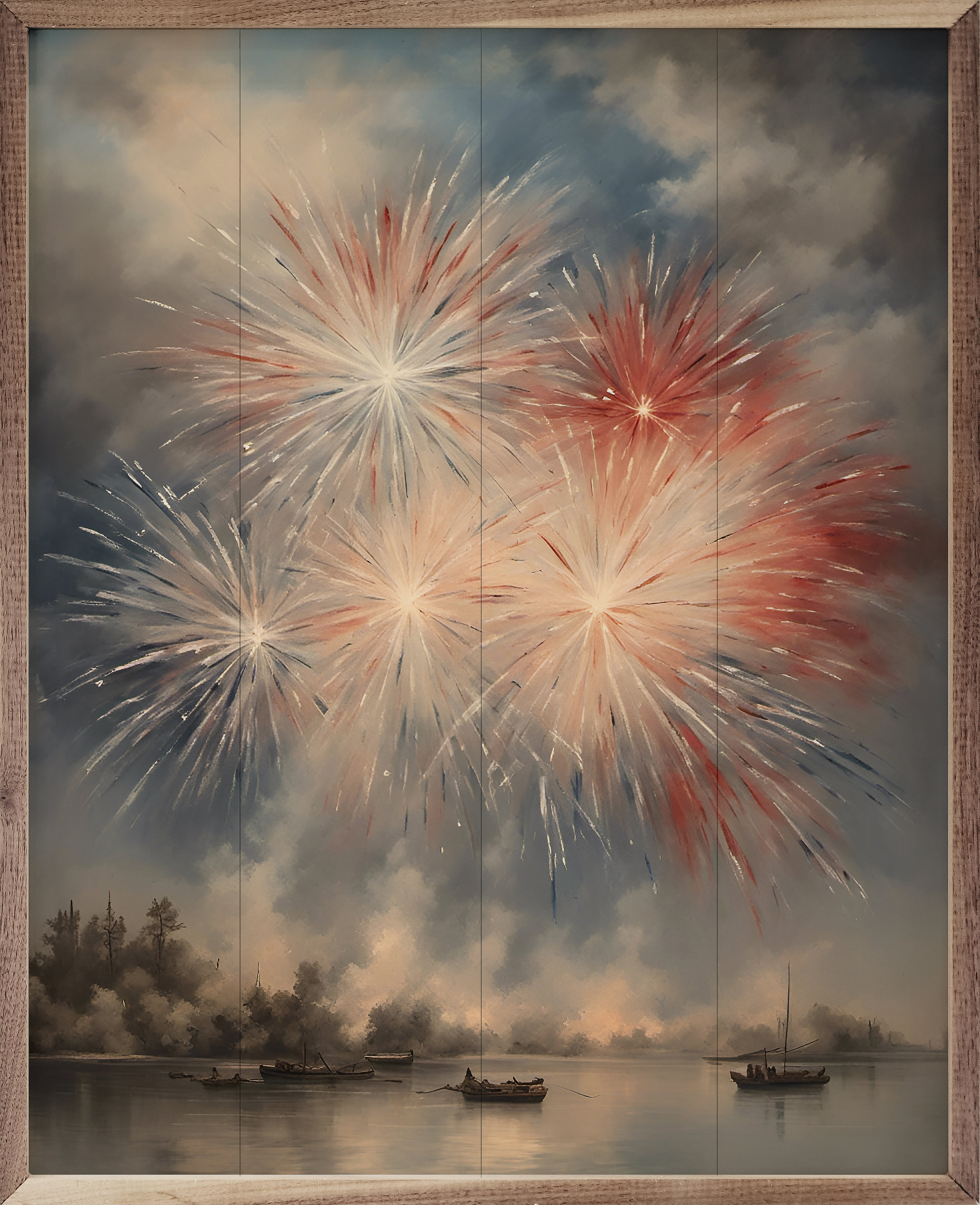 Breakwater Bay Fireworks East Over The Bay Framed On Wood | Wayfair