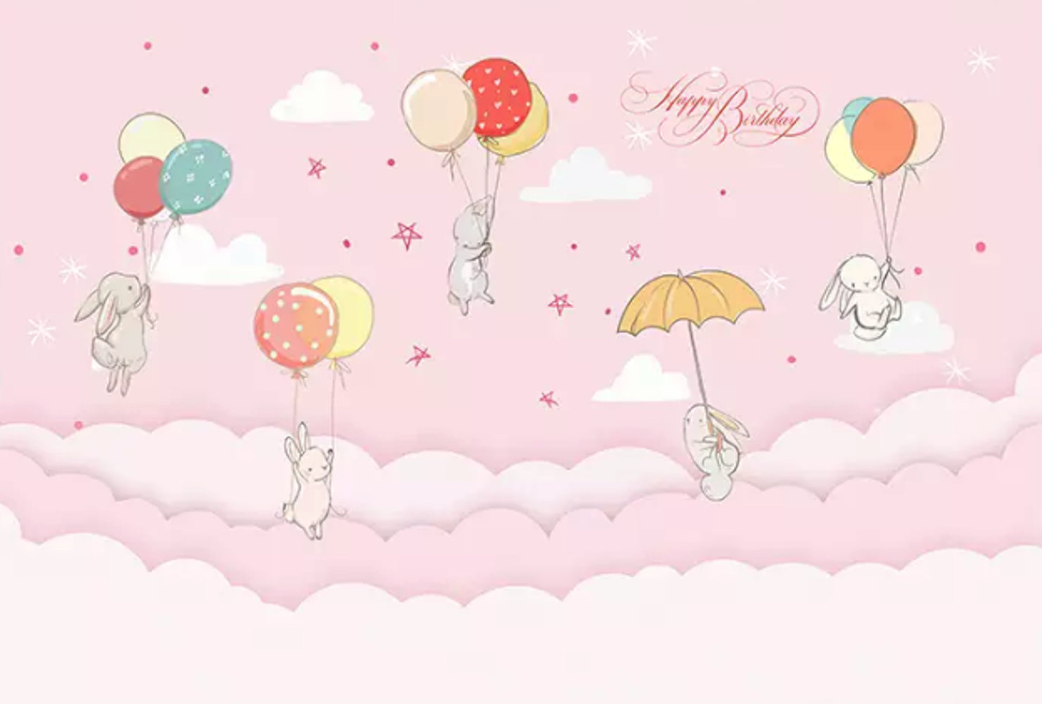 GK Wall Design Cartoon Rabbit Pink Sky Landscape Removable Textured ...