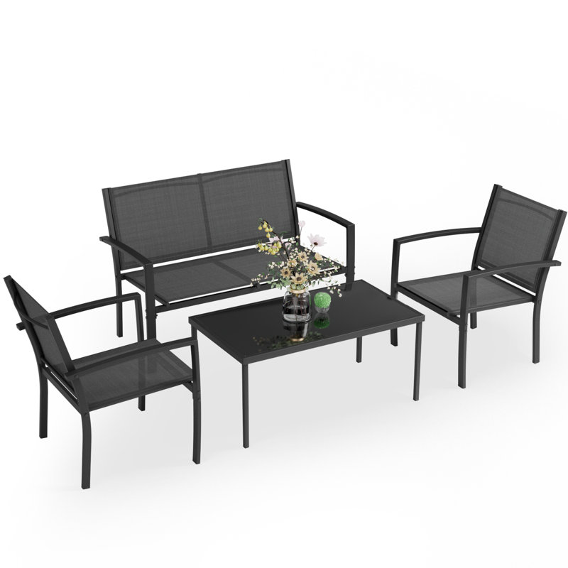 Ivy Bronx Onika 4 Piece Patio Conversation Set & Reviews | Wayfair