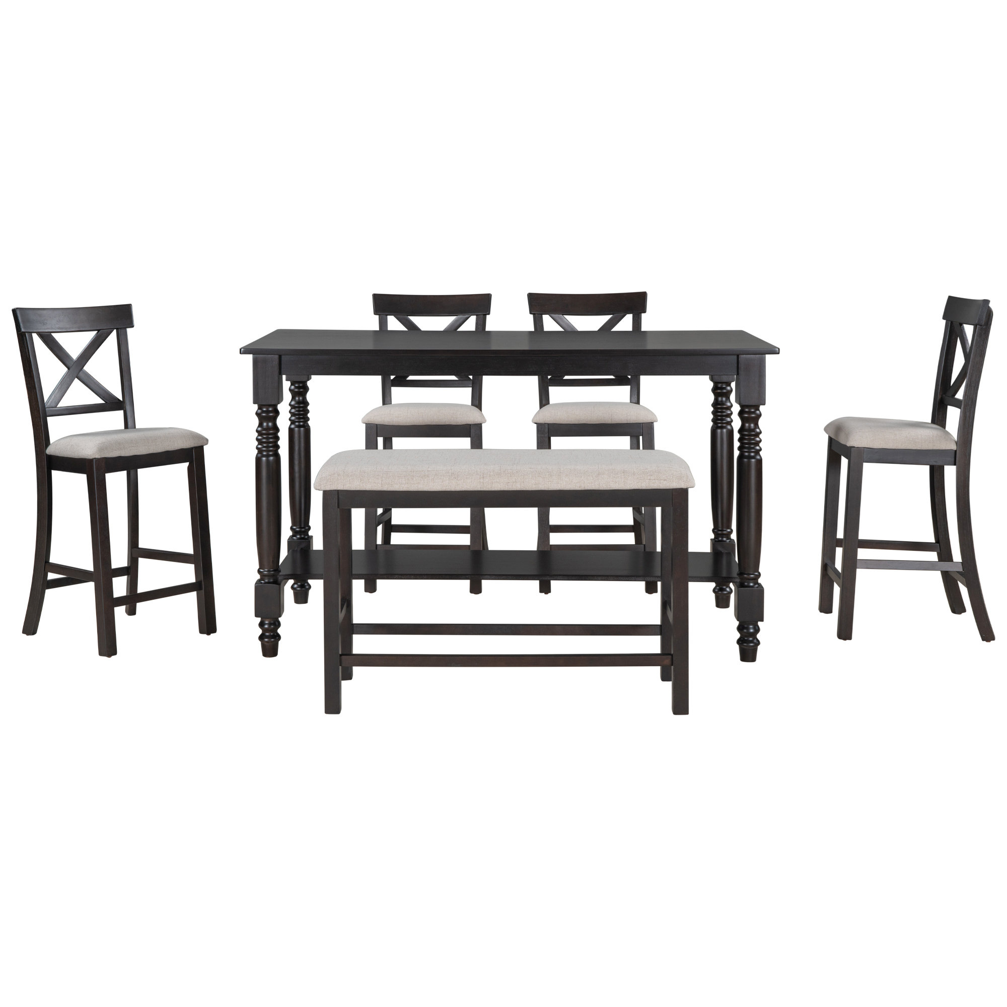 August Grove 6-Piece Counter Height Dining Table Set Table With Shelf 4 ...
