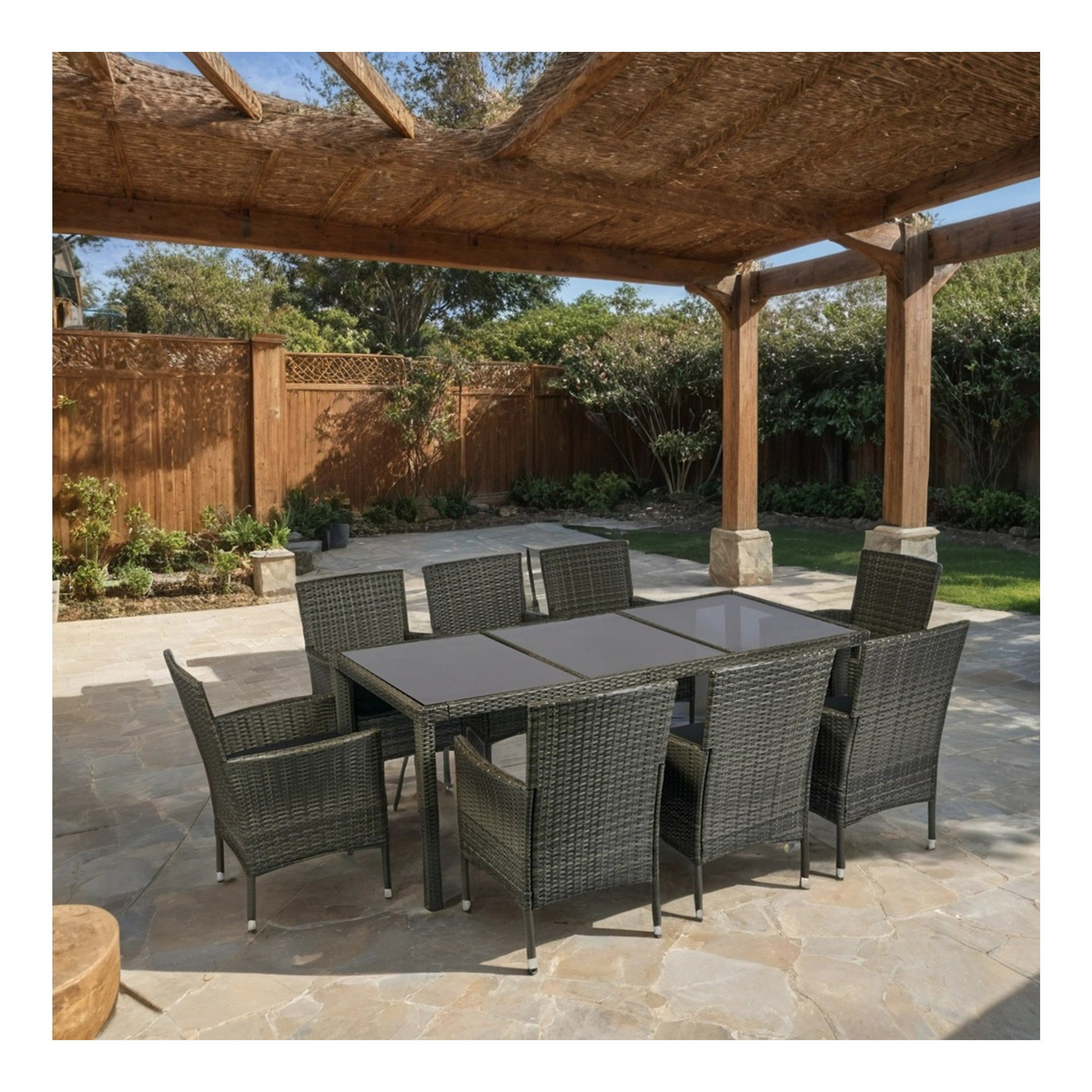 Rosecliff Heights 9 piece Outdoor Patio Wicker Dining Set Patio Wicker ...