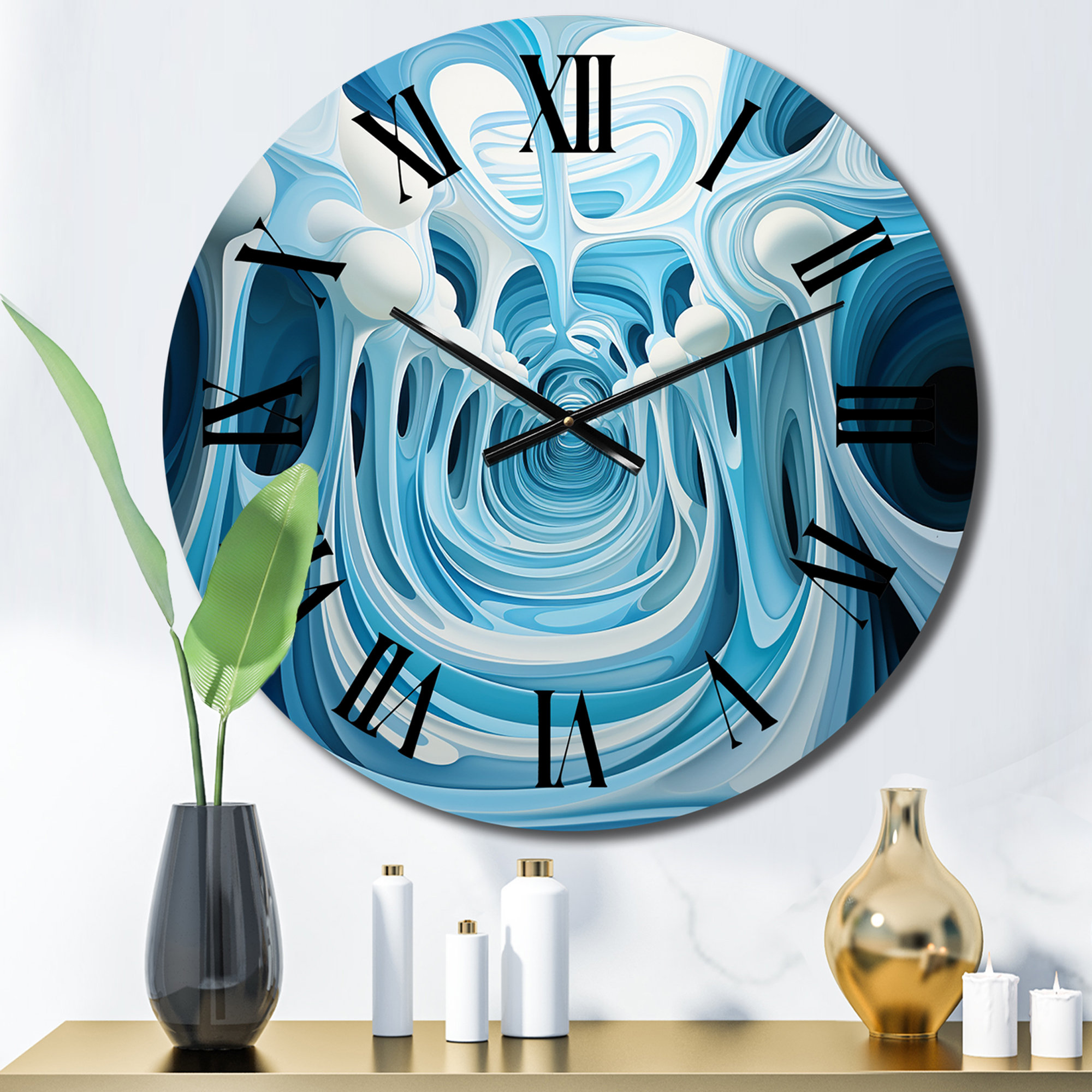 East Urban Home Op Art Blue Focus V - Abstract Wall Clock | Wayfair