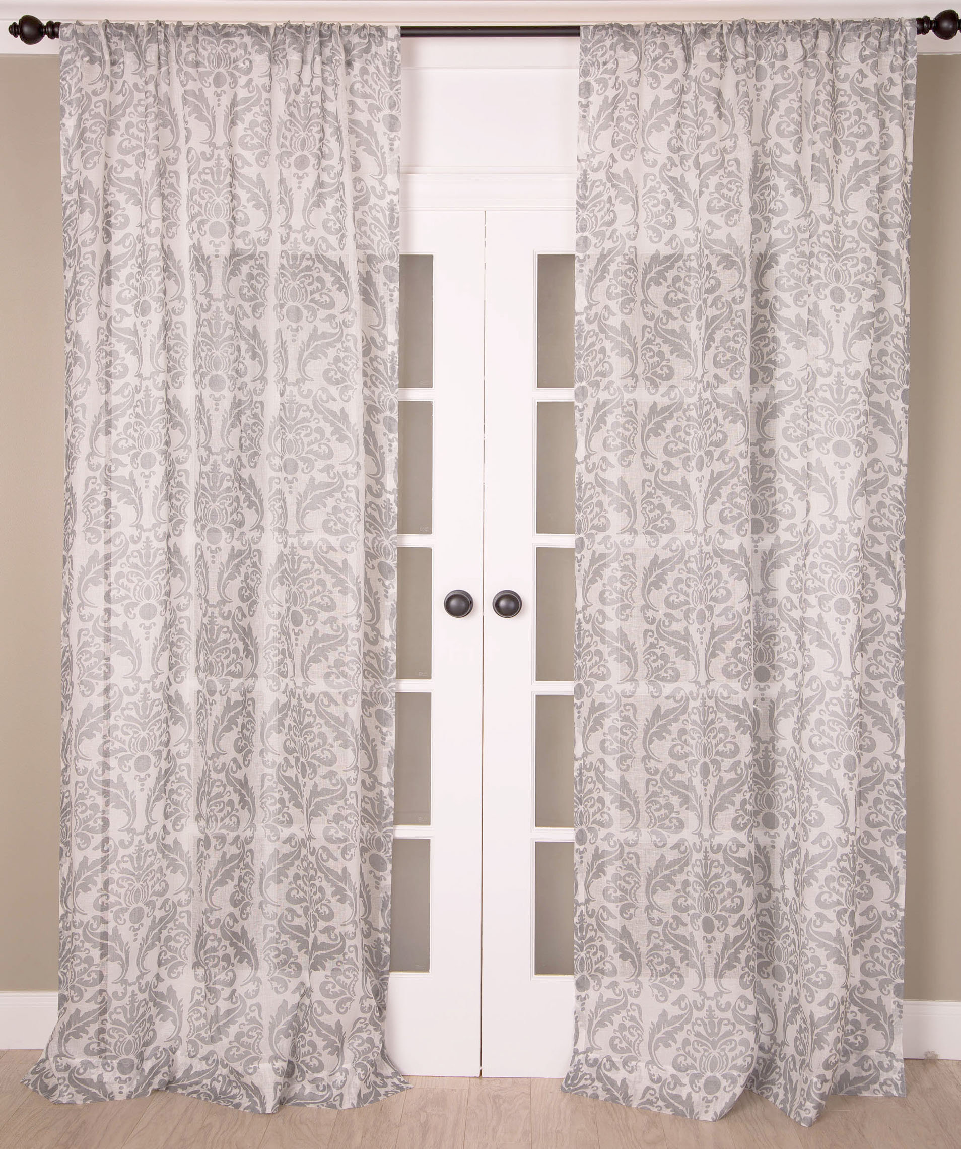 One Allium Way Linen Sheer Curtain Panel With Grey Metallic Print ...