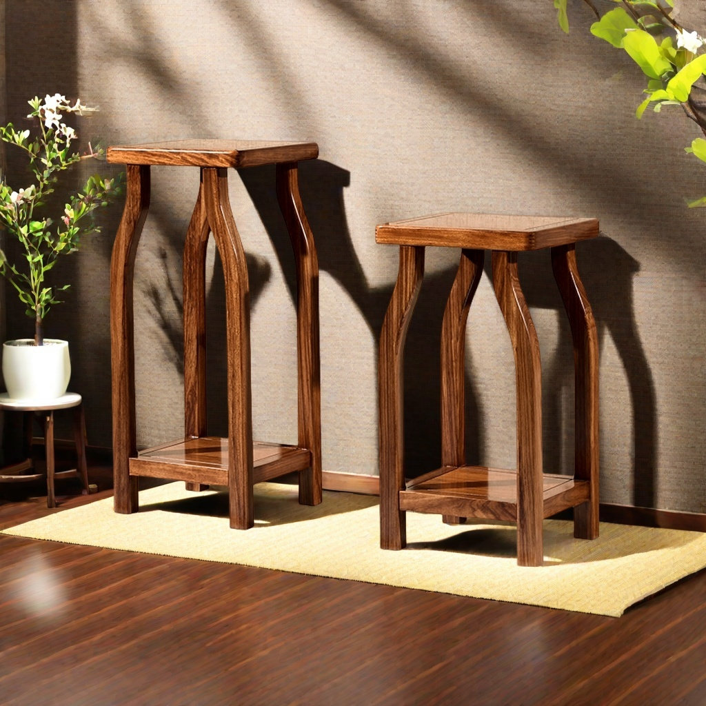 Zhang's SereneLodge Solid Wood Double - Layer Plant Stand Rounded Edge ...