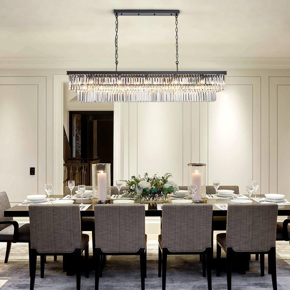 Mercer41 Modern Rectangular Crystal Chandelier With 17 Lights, Luxury ...