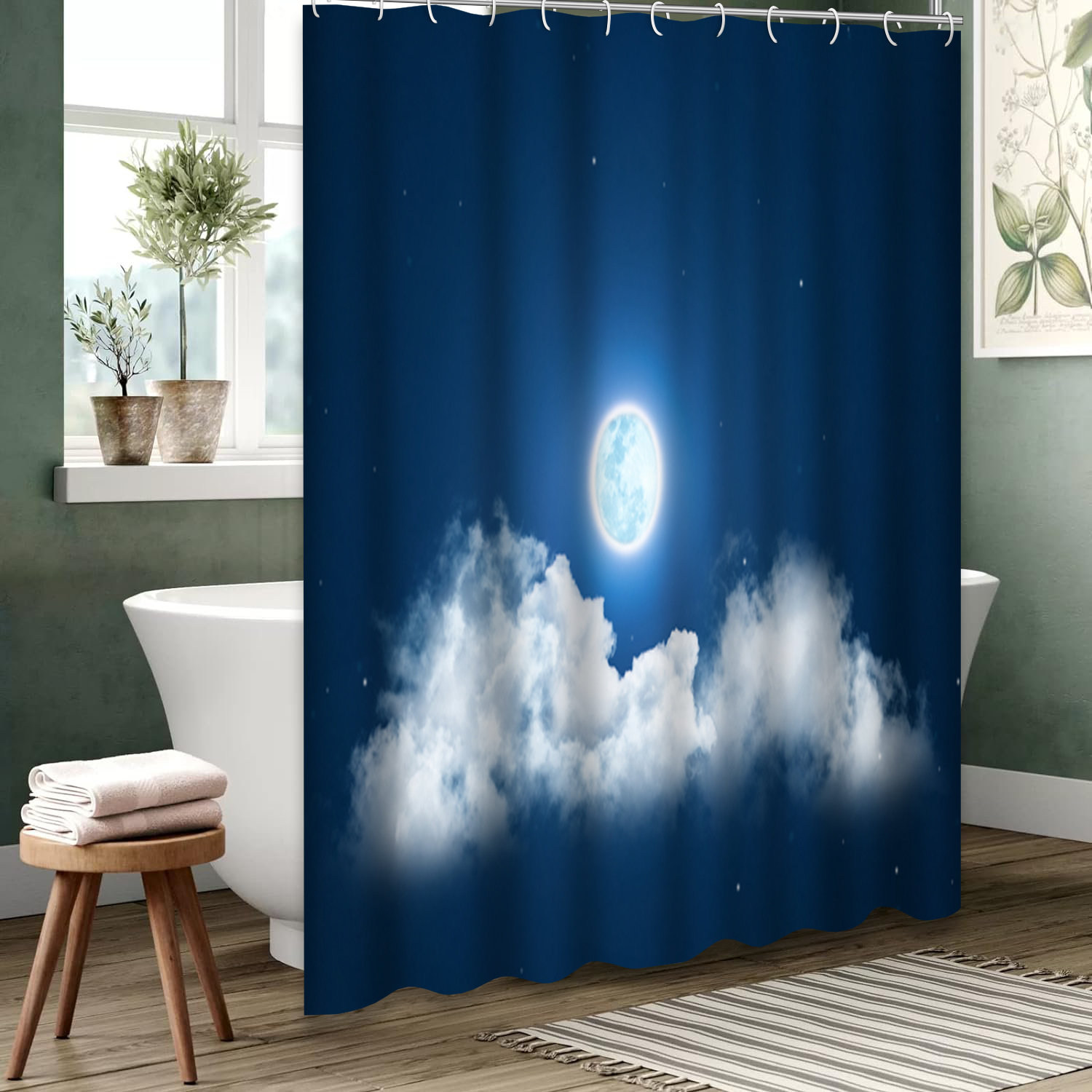 East Urban Home Sky Moon Waterproof Shower Curtain,Mystical Night Sky ...