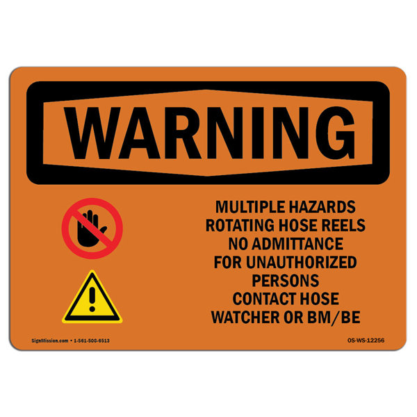 SignMission OSHA WARNING Sign - Multiple Hazards And Rotating With ...