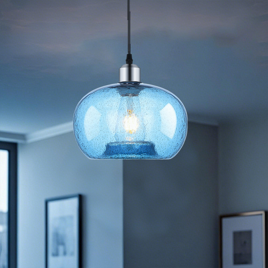 Highland Dunes Blue Gradient Glass Dining Room Pendant Lamp Single Head ...