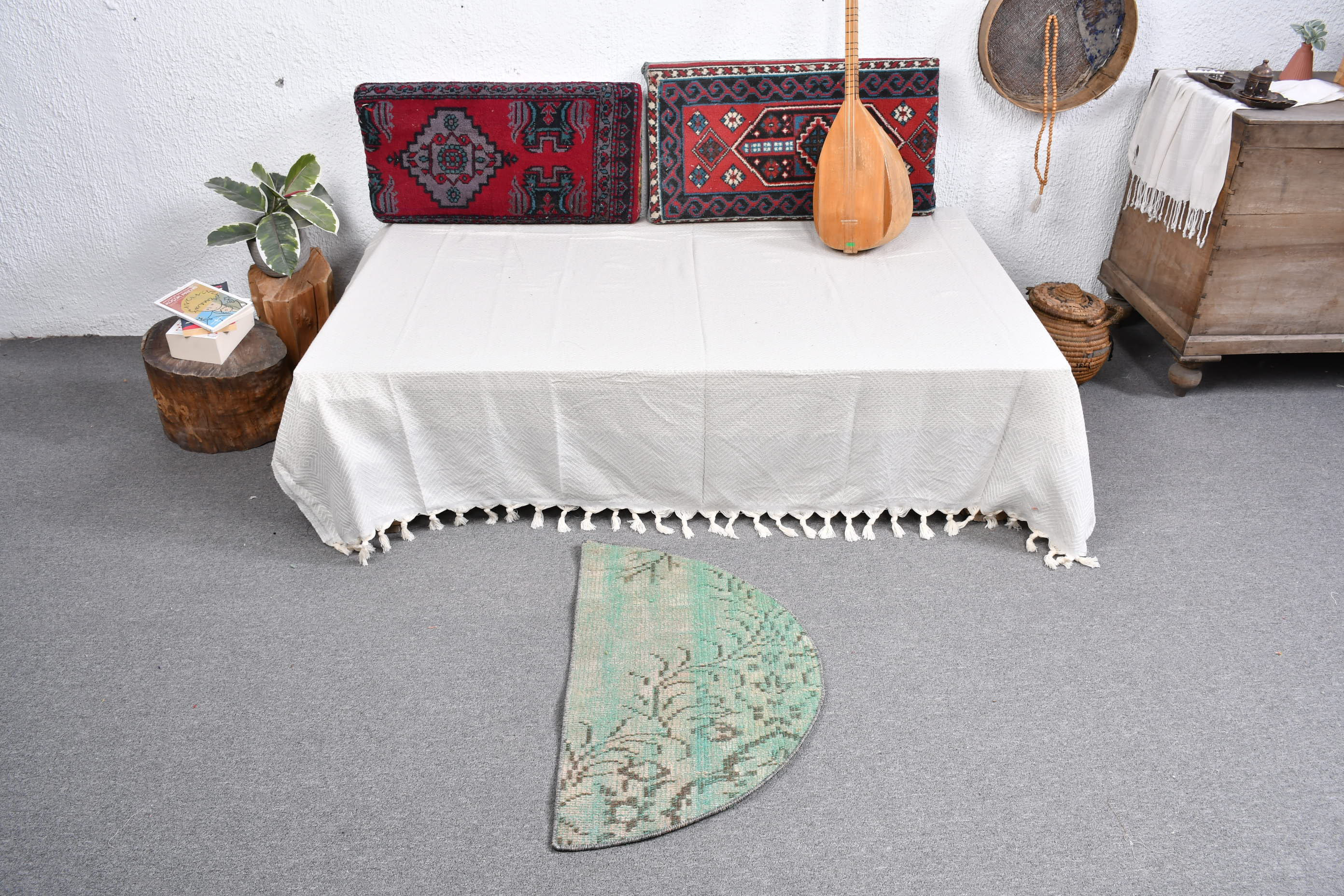 Bungalow Rose Handcrafted Vintage Turkish Half Circle Rug in Green for ...