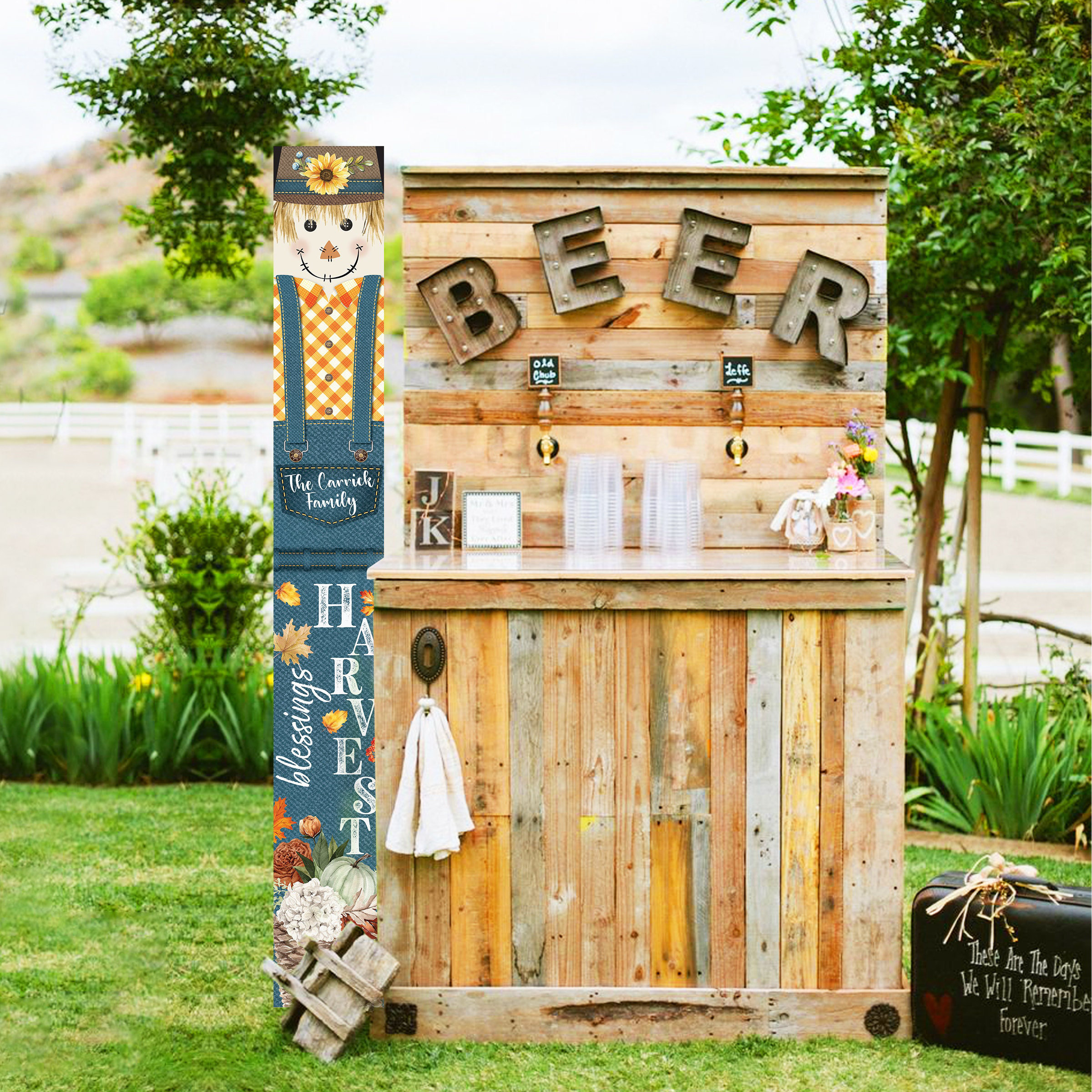 August Grove® Rustic Farmhouse Welcome Sign - Personalized Text Porch ...
