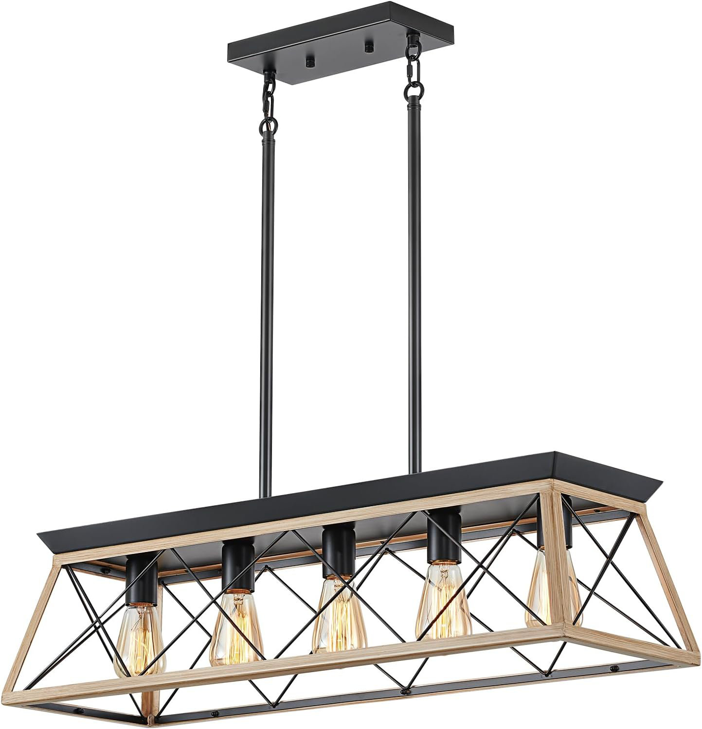 17 Stories 5-Light Farmhouse Chandelier, Adjustable Height Rustic Wood ...