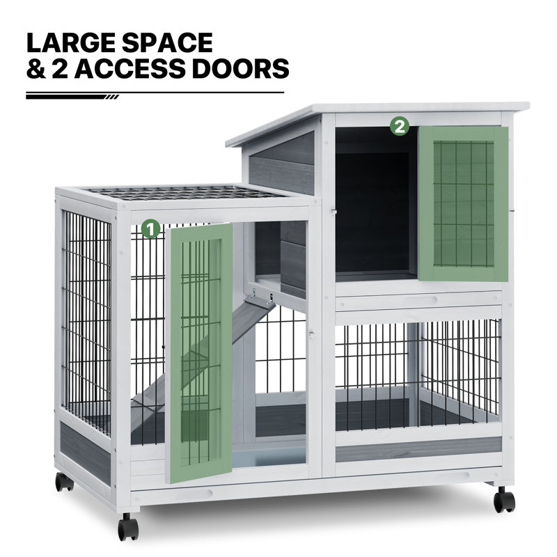 Tucker Murphy Pet™ Wooden Rabbit Hutch, Rolling Bunny Cage Rabbit House ...