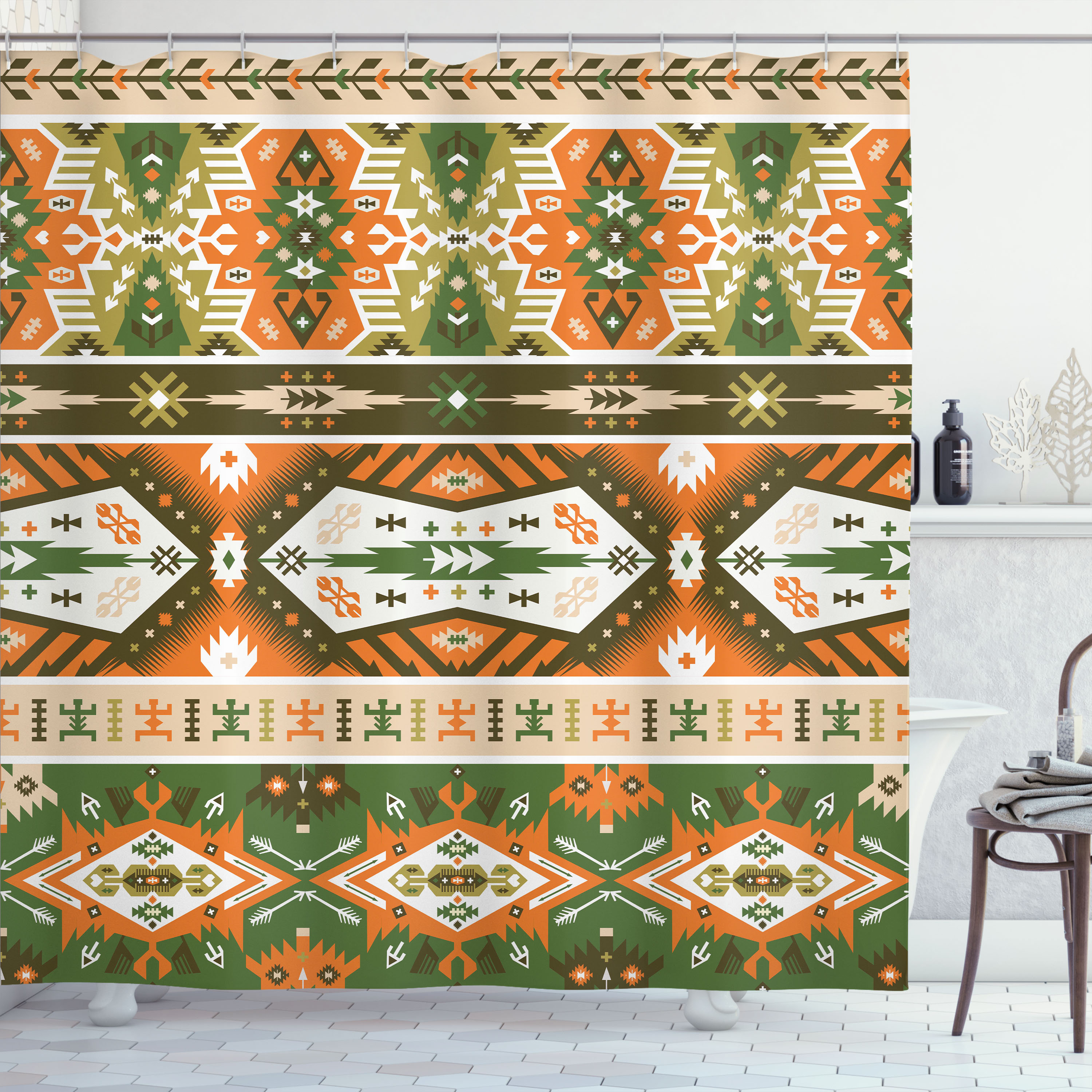 Dakota Fields Tribal Shower Curtain Aztec Mayan Style Stripe Green ...