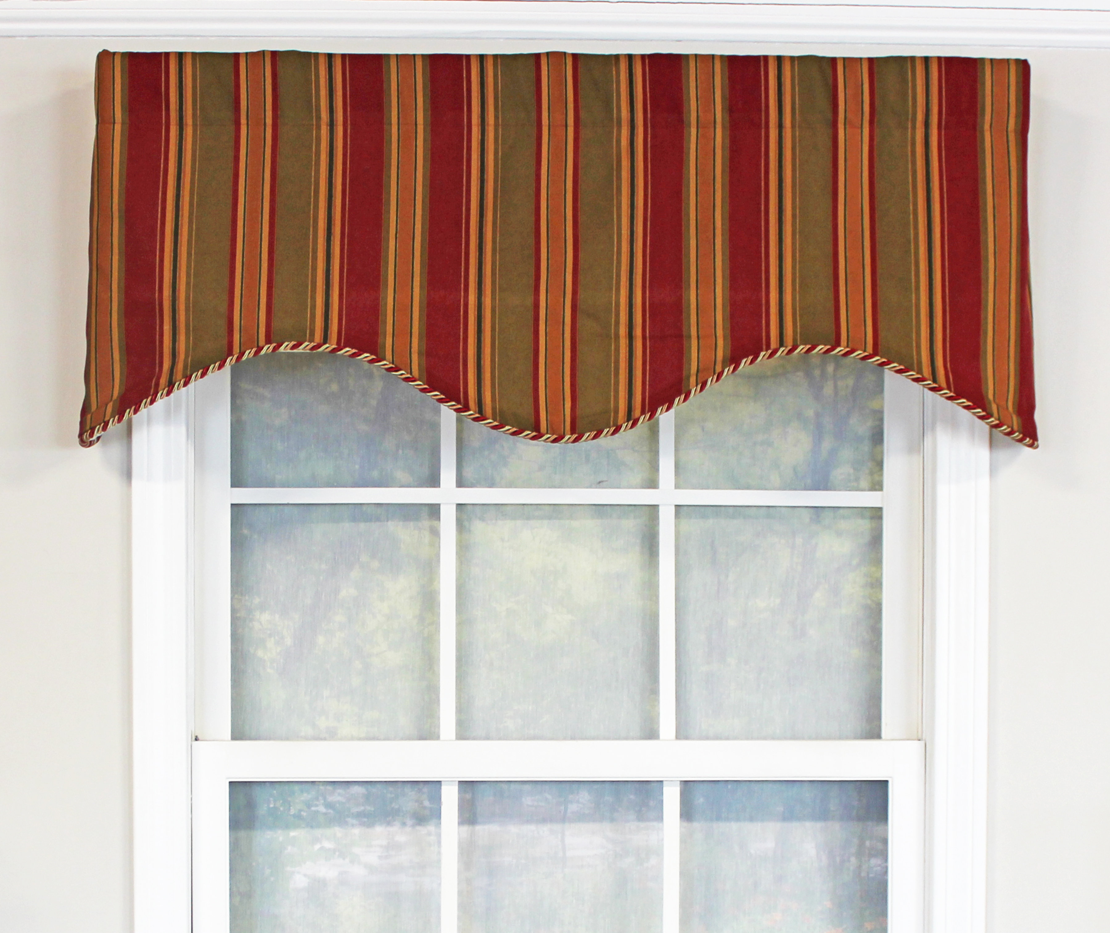 RLF Home Striped Cotton Scalloped 50" W Window Valance | Wayfair