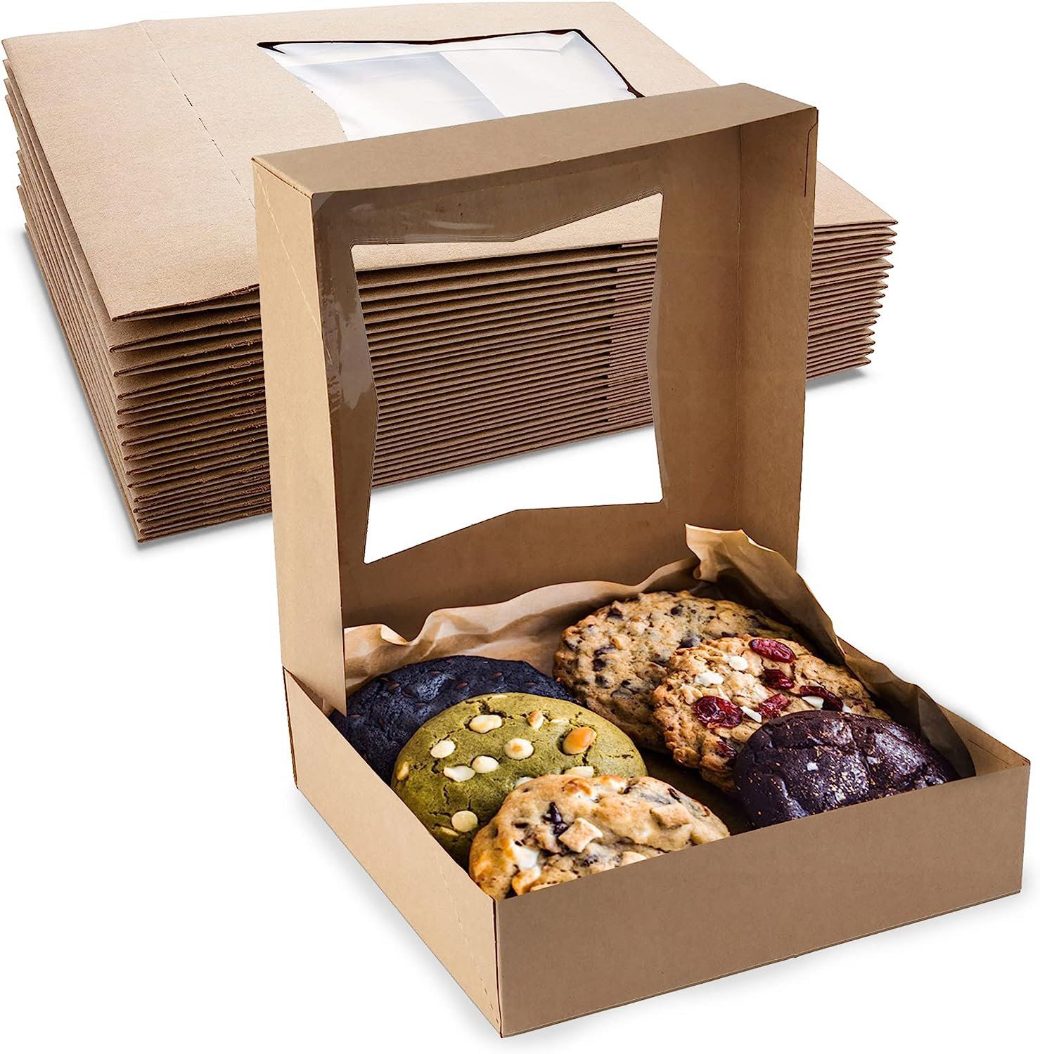 Prep & Savour Davlynn Brown Cookie Box, 8" x 8" x 2.5" Bakery Boxes ...