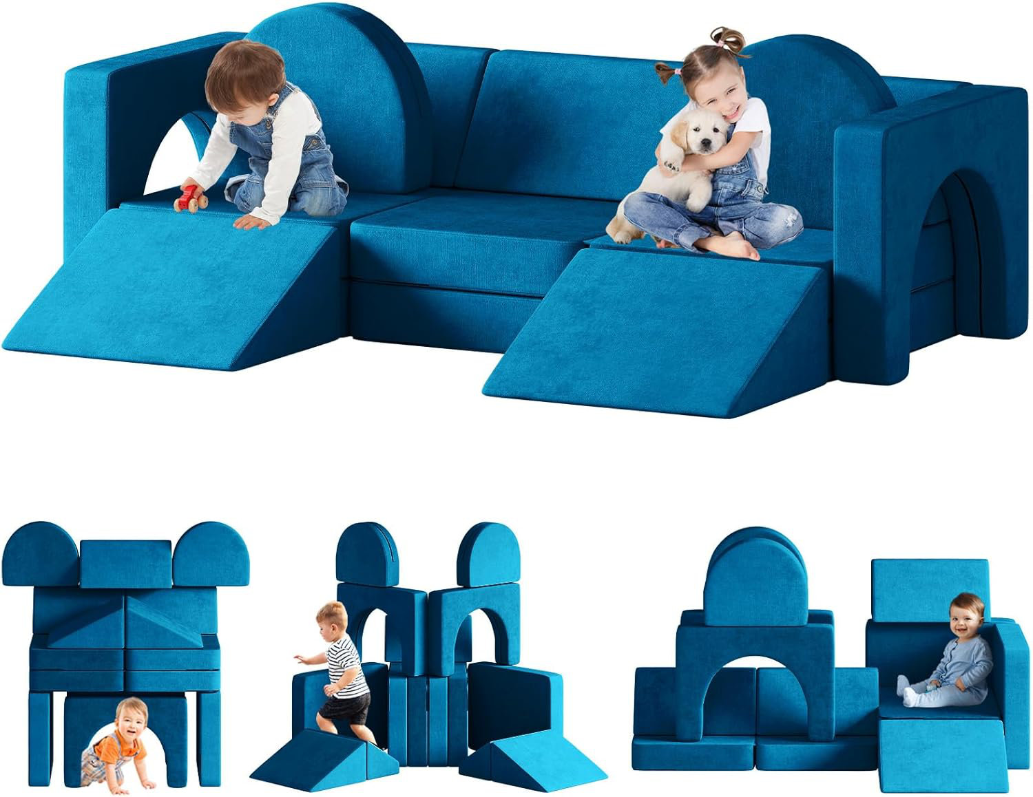linor 13pcs Modular Kids Play Couch, Kids Couch With Climbing Slope, 13 ...