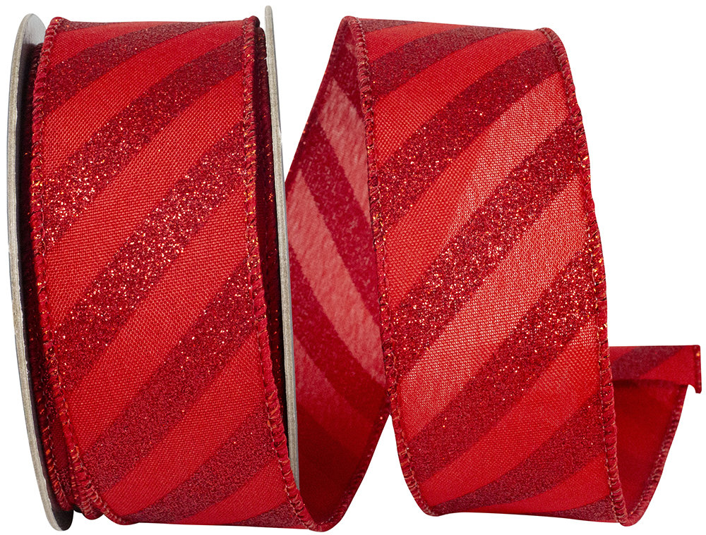 The Holiday Aisle® Stripes Diagonal Glitter Bling Wired Edge Ribbon ...