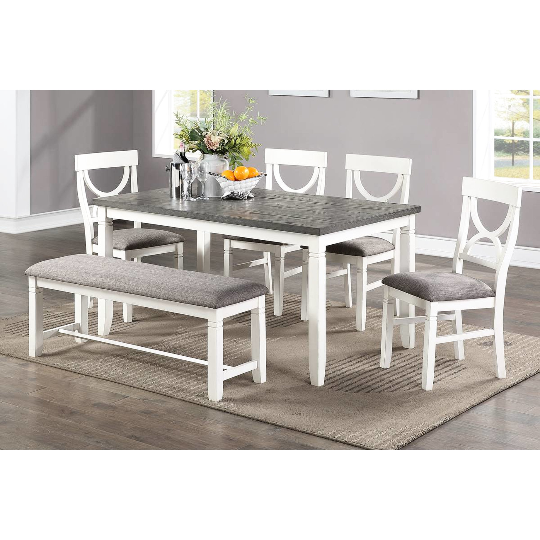 Gracie Oaks Stylish White 6pc Dining Room Configuration - Table, 4 Side ...